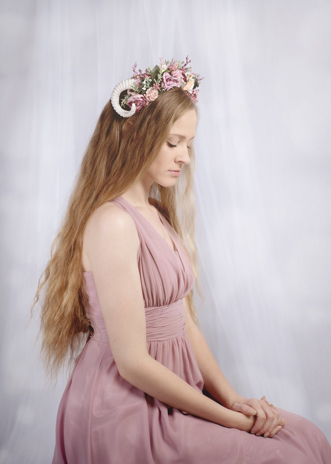 Pink Horns Headpiece. Mini Ram Horns Headpiece Vintage Dusty Pink. Pink ...