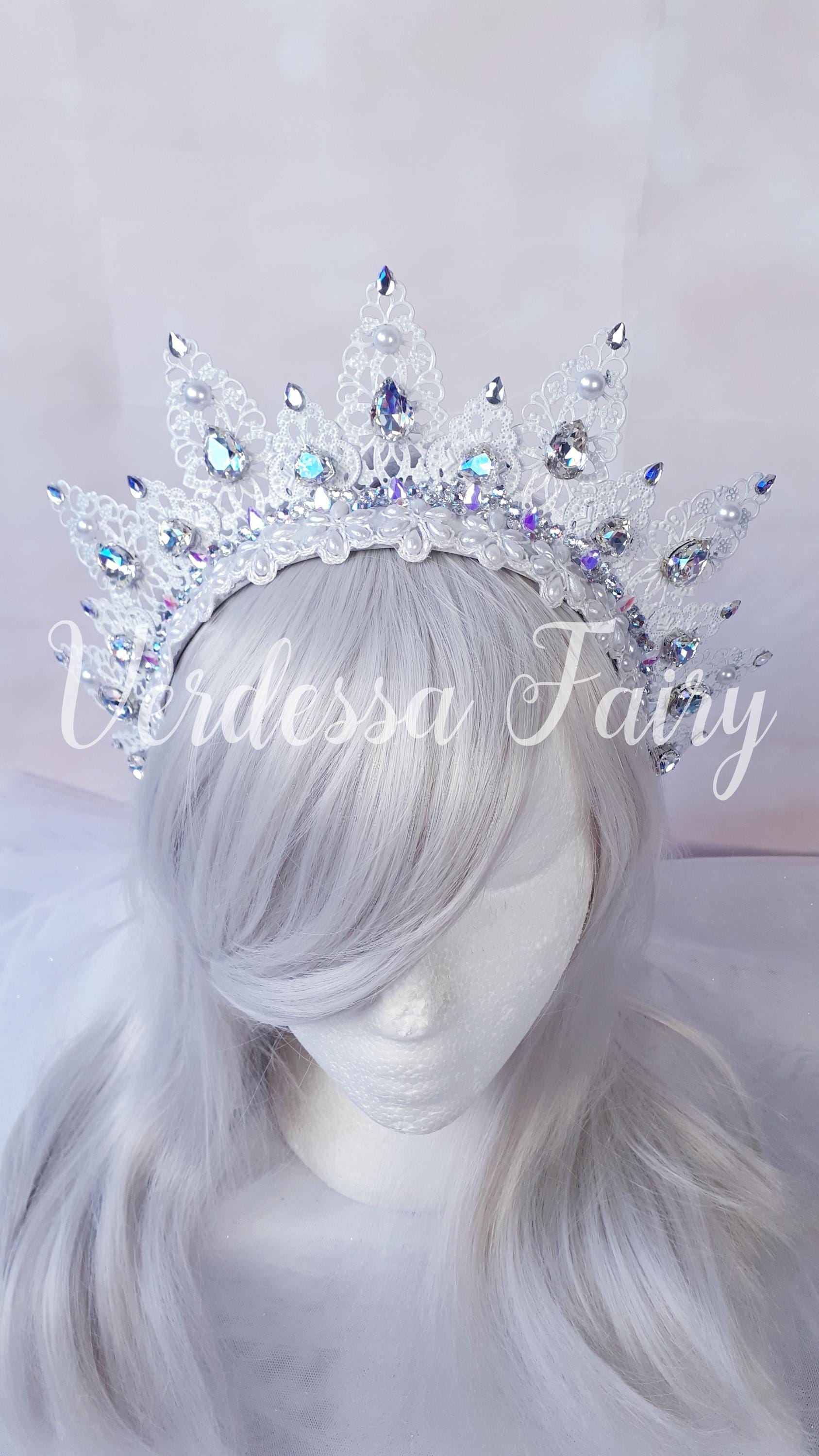 White Crown Tiara. Snow Queen Crown Headpiece. White Sparkly Crown ...