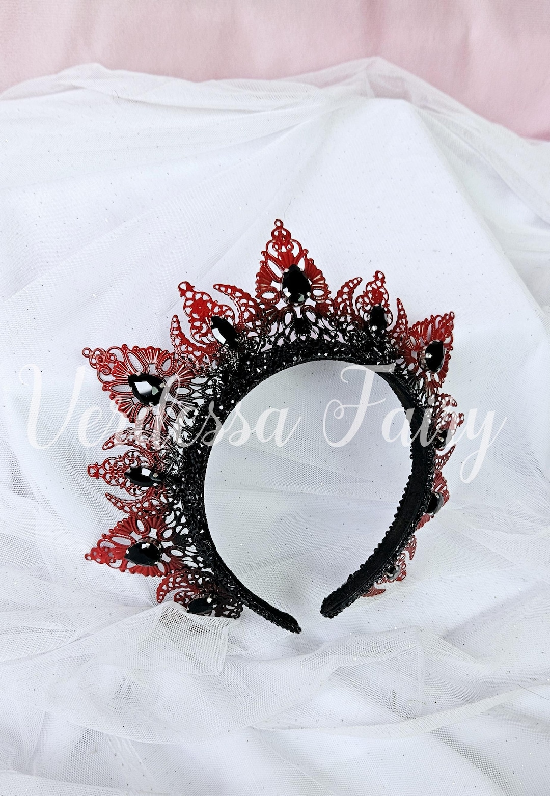 Dark Red Gothic Queen Crown: Metal Lace Filigree Tiara - Etsy