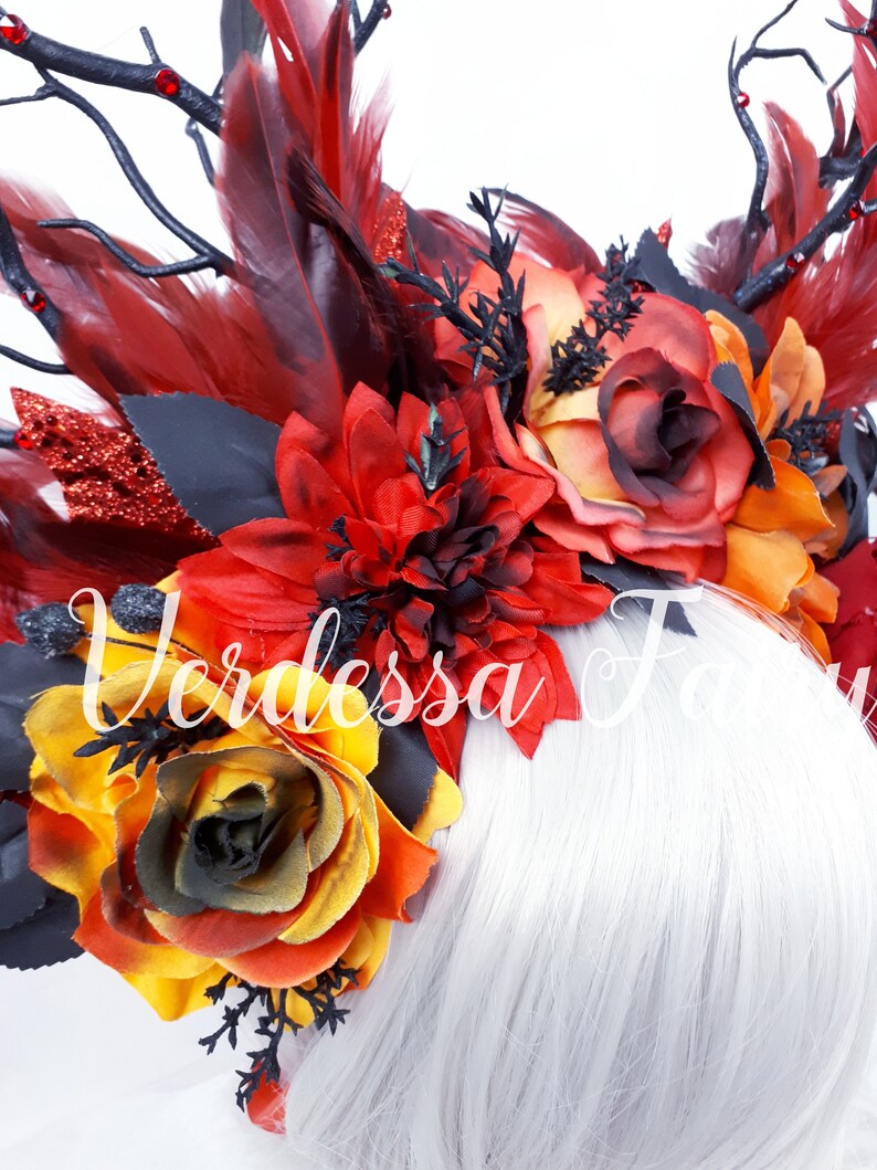 Fire Goddess Headdress: Red & Black Branch Crown - Gothic Fairy Cosplay ...