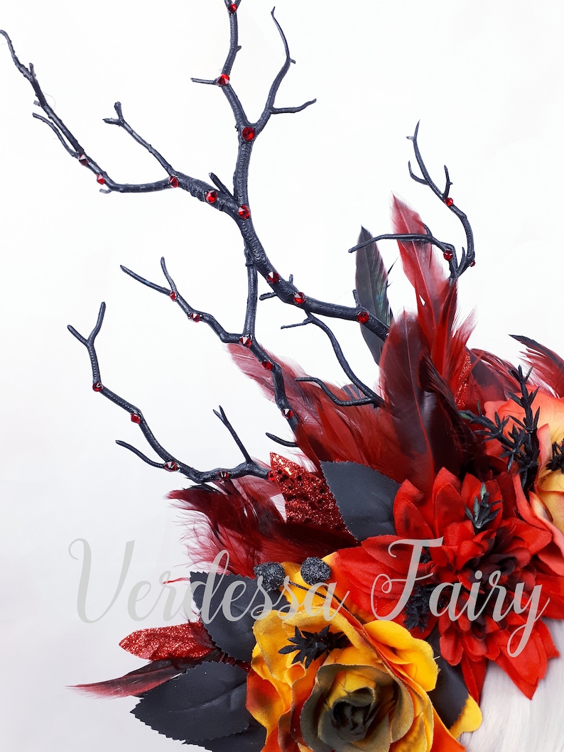 Fire Goddess Headdress: Red & Black Branch Crown - Gothic Fairy Cosplay ...
