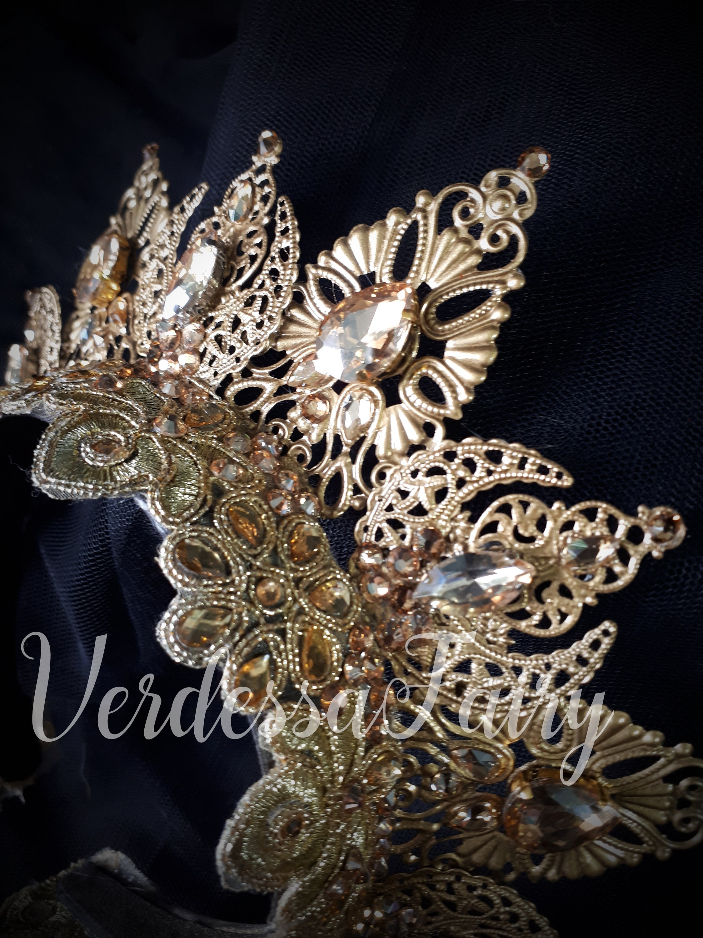 Gold Goddess headpiece. Gold Queen crown. Gold filigree metal | Etsy