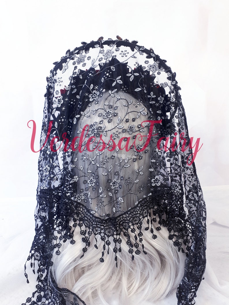 Gothic Bride Headpiece. Vampire Queen Crown. Red Rose and Black Veil ...