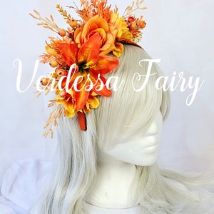 Orange Flower Fascinator Headband. Orange Floral Headpiece. Autumn ...
