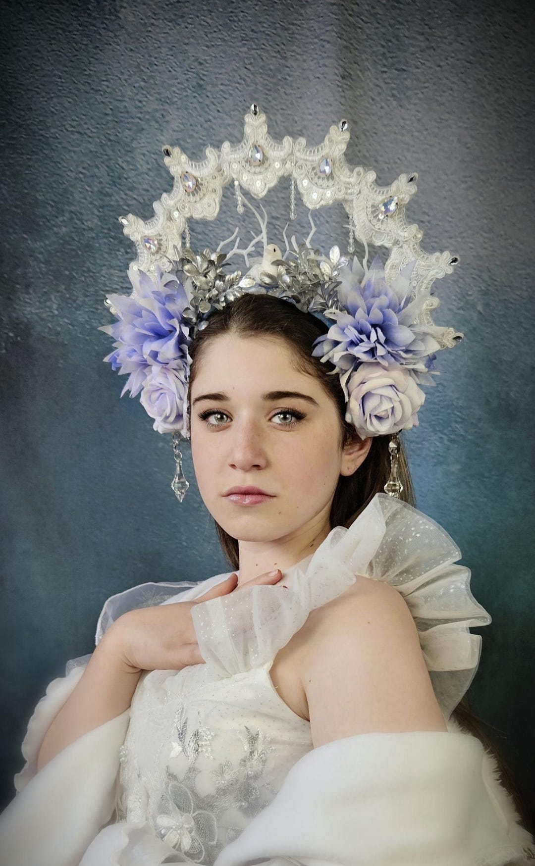 Winter Goddess/ Snow Queen Crown: Lace Halo Headpiece With Beads. - Etsy