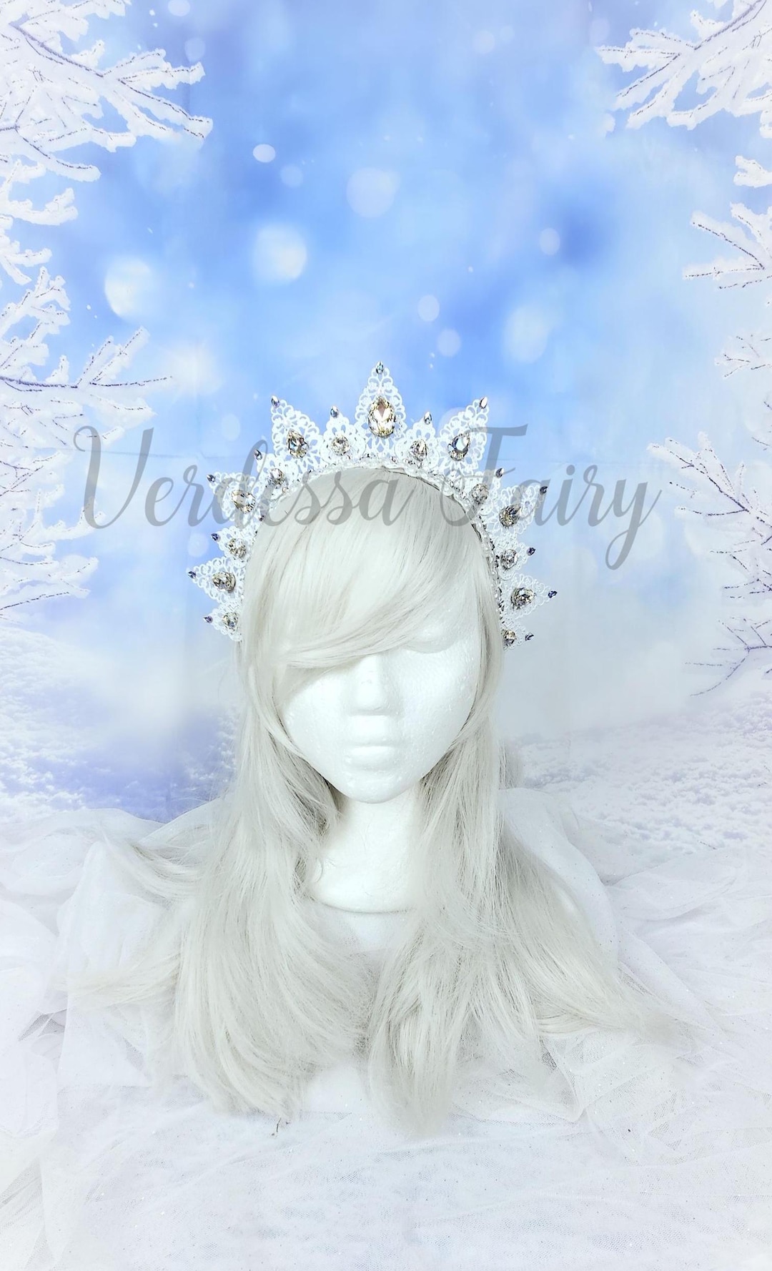 White Crown Tiara. Snow Queen Crown Headpiece. White Sparkly Crown ...