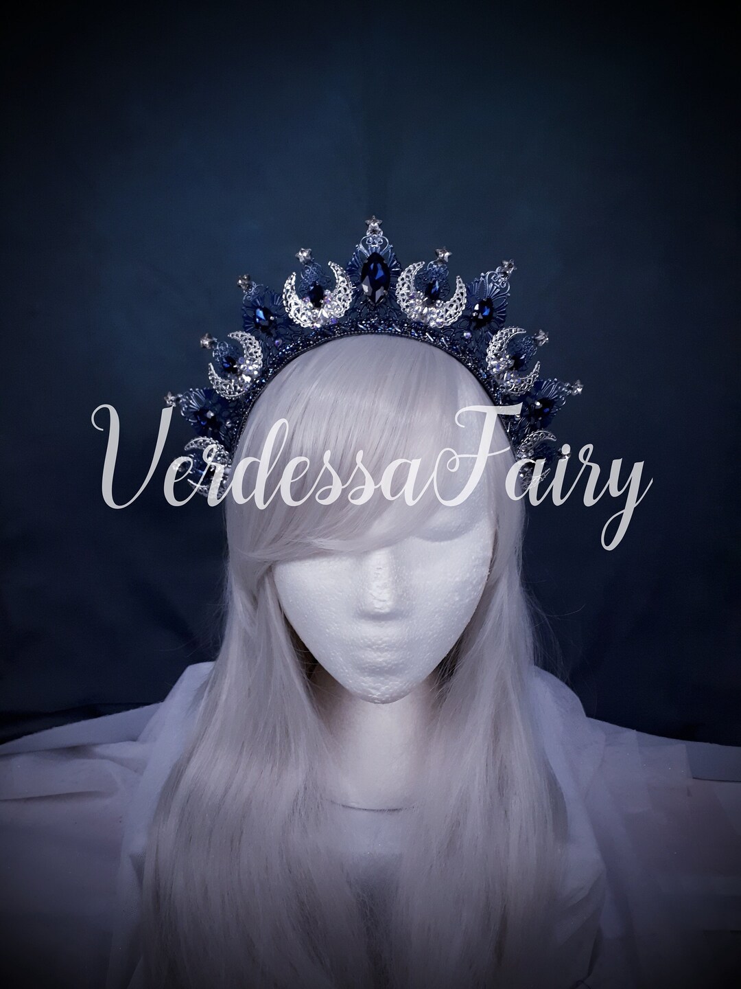 Moon Goddess Crown. Stars and Moon Tiara. Gothic Blue and Silver Crown ...