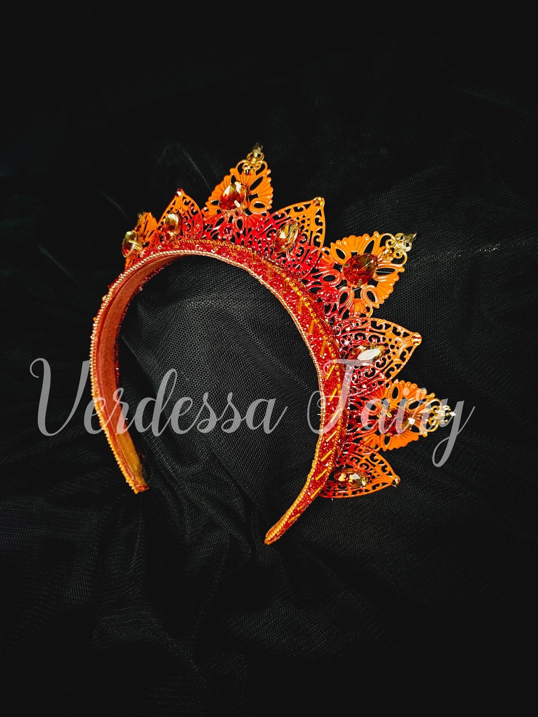 Red Crown Tiara. Fire Crown. Metal Lace Filigree Crown. Evil Queen Halo ...