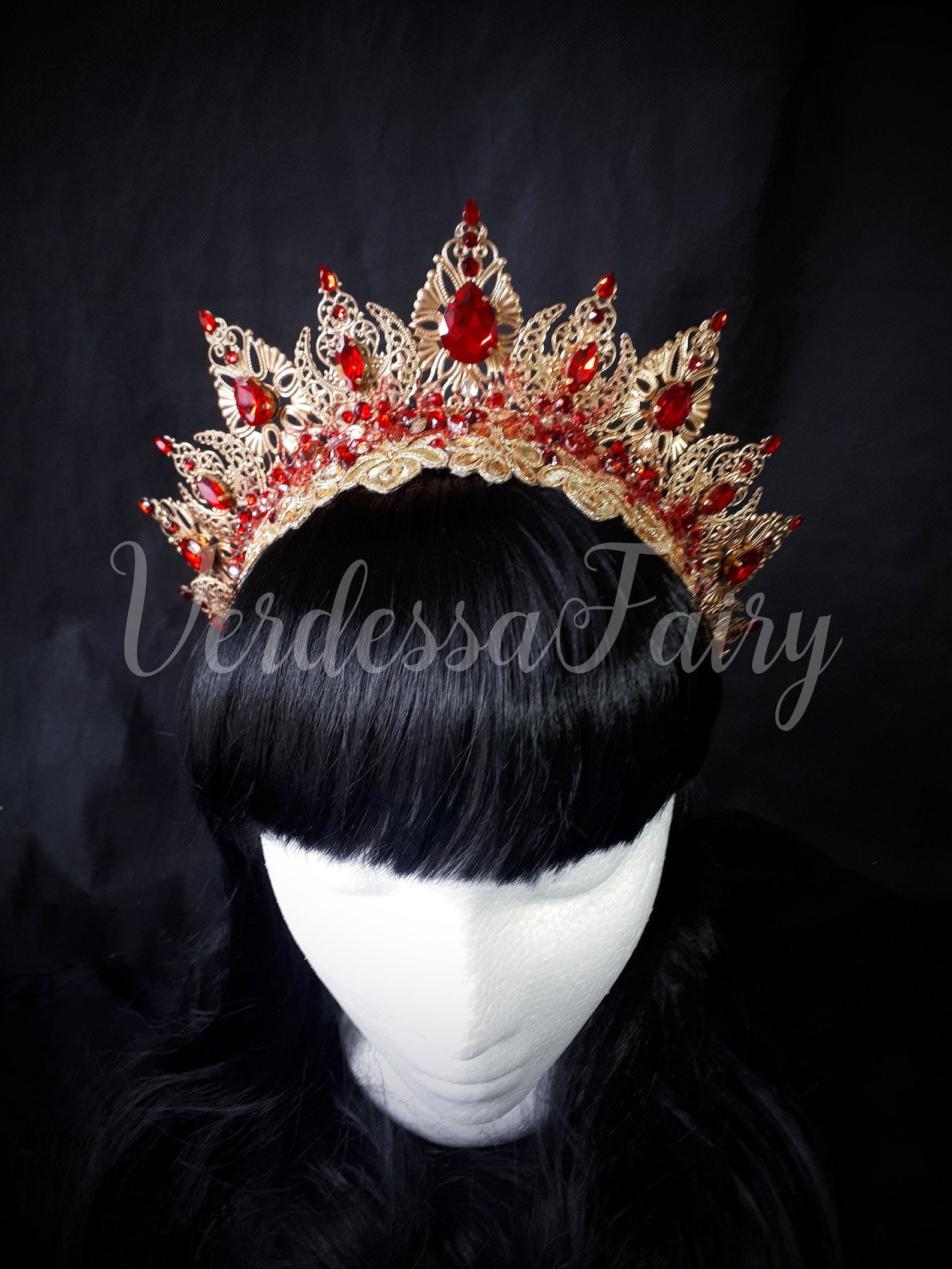 Gold and Red Queen Tiara Crown. Gold Filigree Metal Lace Tiara. Gold ...