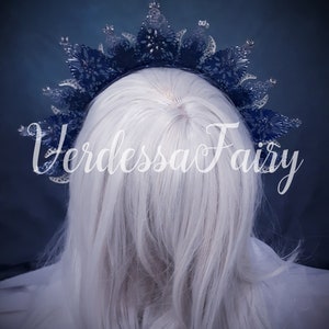 Moon Goddess Crown. Stars and Moon Tiara. Gothic Blue and Silver Crown ...
