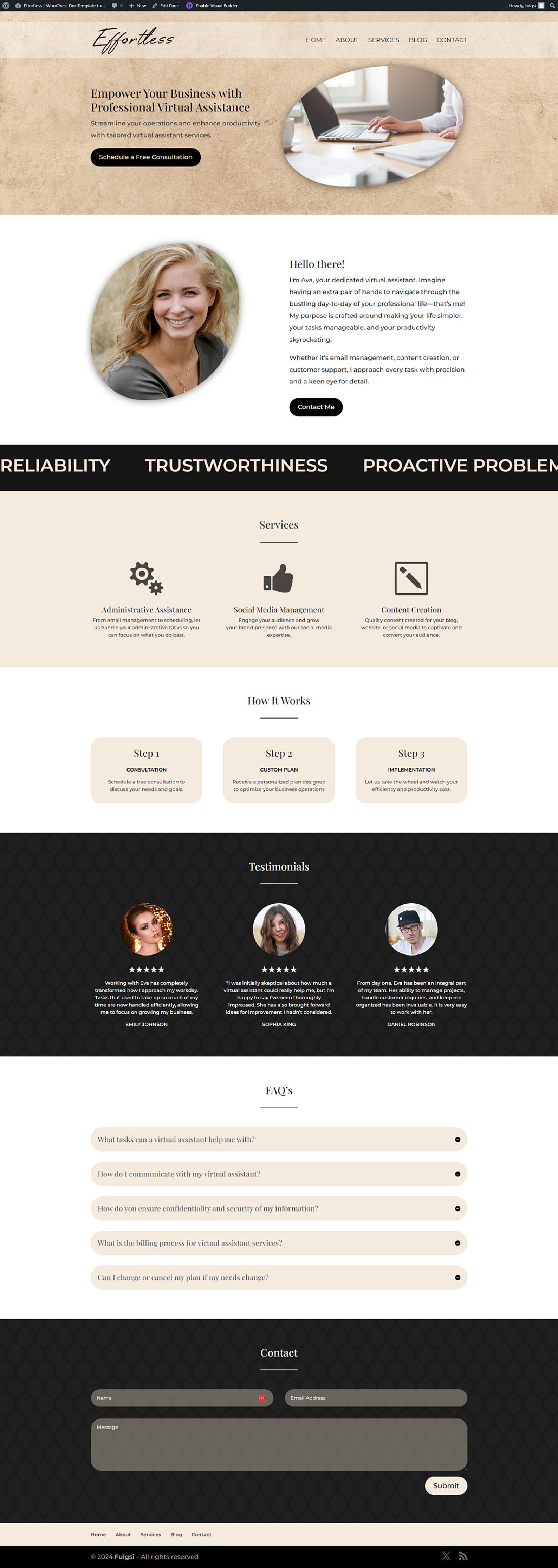 Effortless, Wordpress Divi Website Template for Virtual Assistants ...