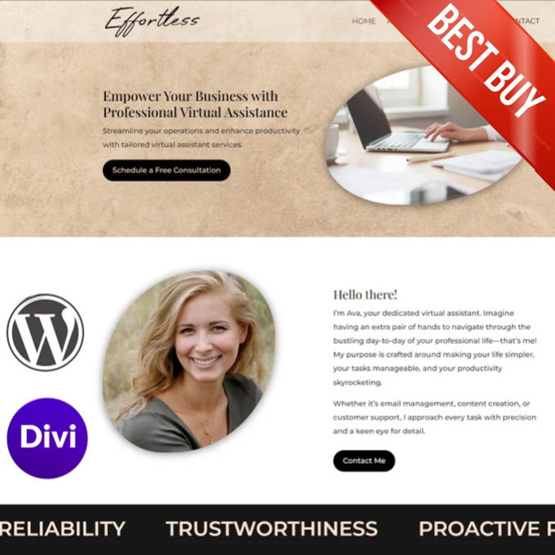 Effortless, Wordpress Divi Website Template for Virtual Assistants, Coaches, and Freelancers - Etsy