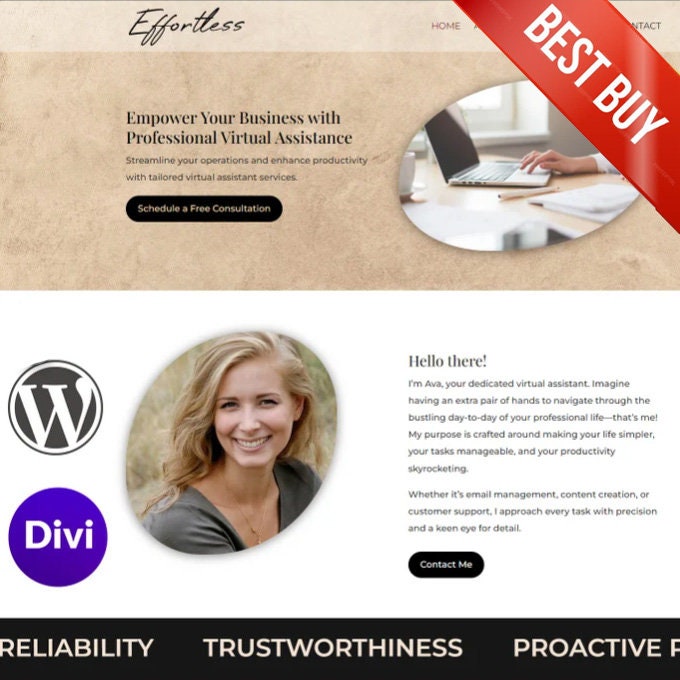 Effortless, Wordpress Divi Website Template for Virtual Assistants, Coaches, and Freelancers - Etsy