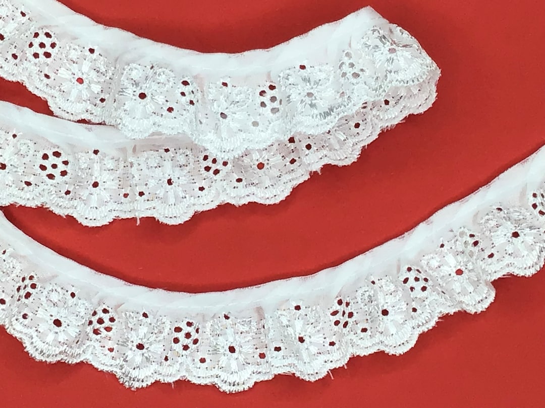3 METRES Quality White Broderie Anglaise Gathered Lace Trim 1/2.5cm - Etsy