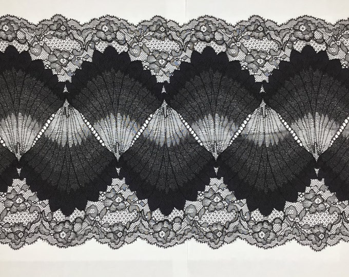 1.5 METRES Beautiful Black shell Design Wide Stretch Lace Trim 9.25/23 ...