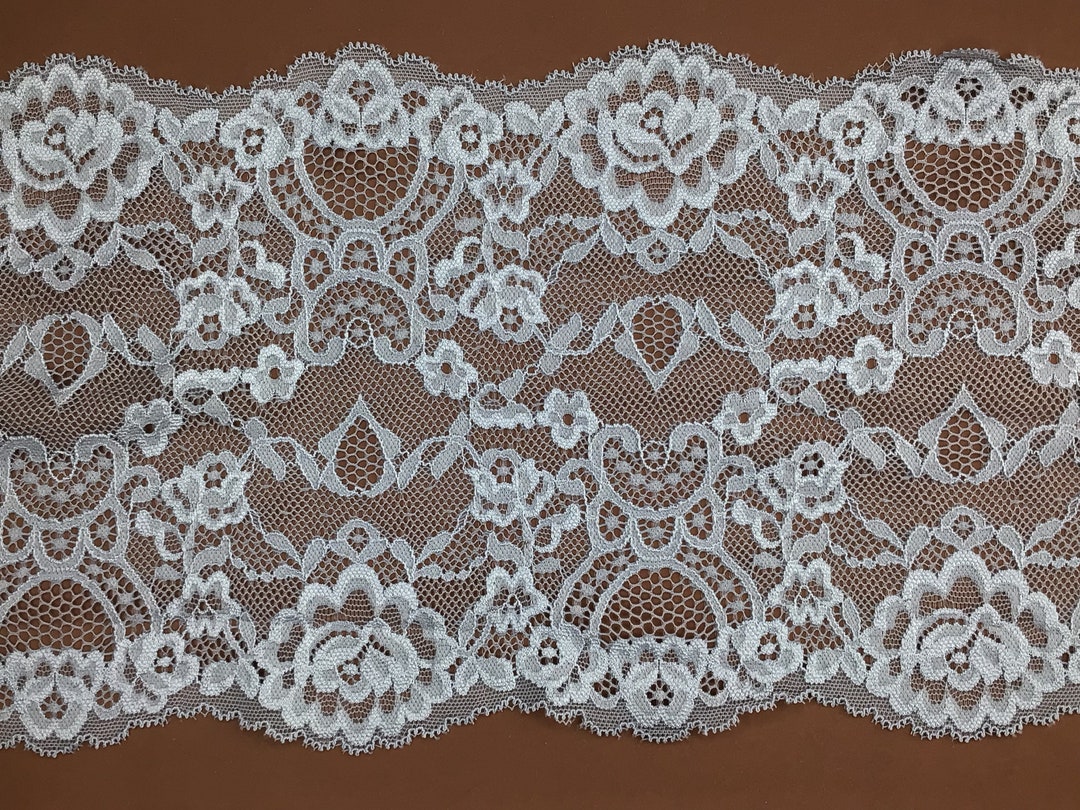 10 METRES Pretty Pale Silver Grey Dainty Floral Wide Stretch Lace Trim ...