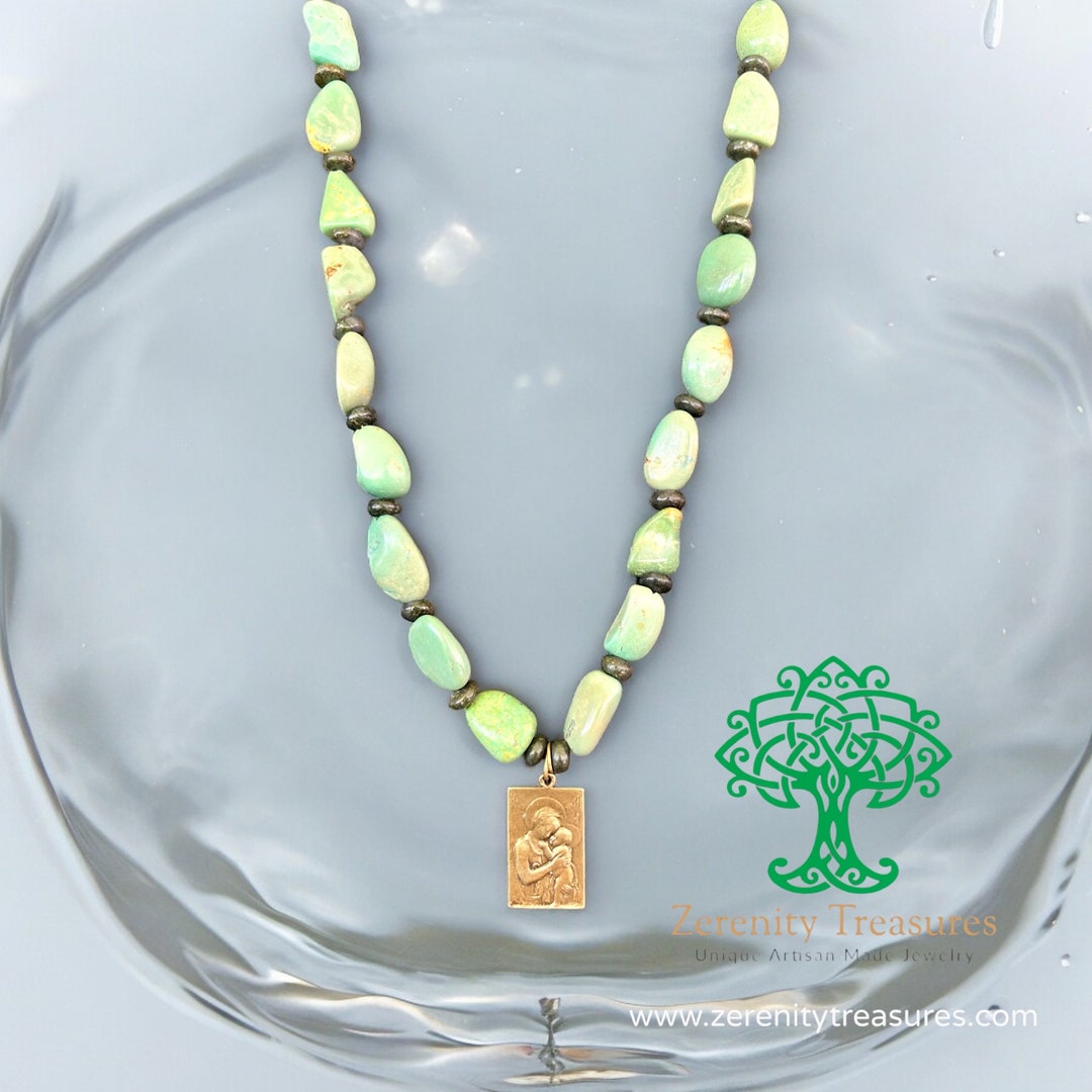 Beaded Necklace, Madonna and Child Pendant, Genuine Leather Necklace ...