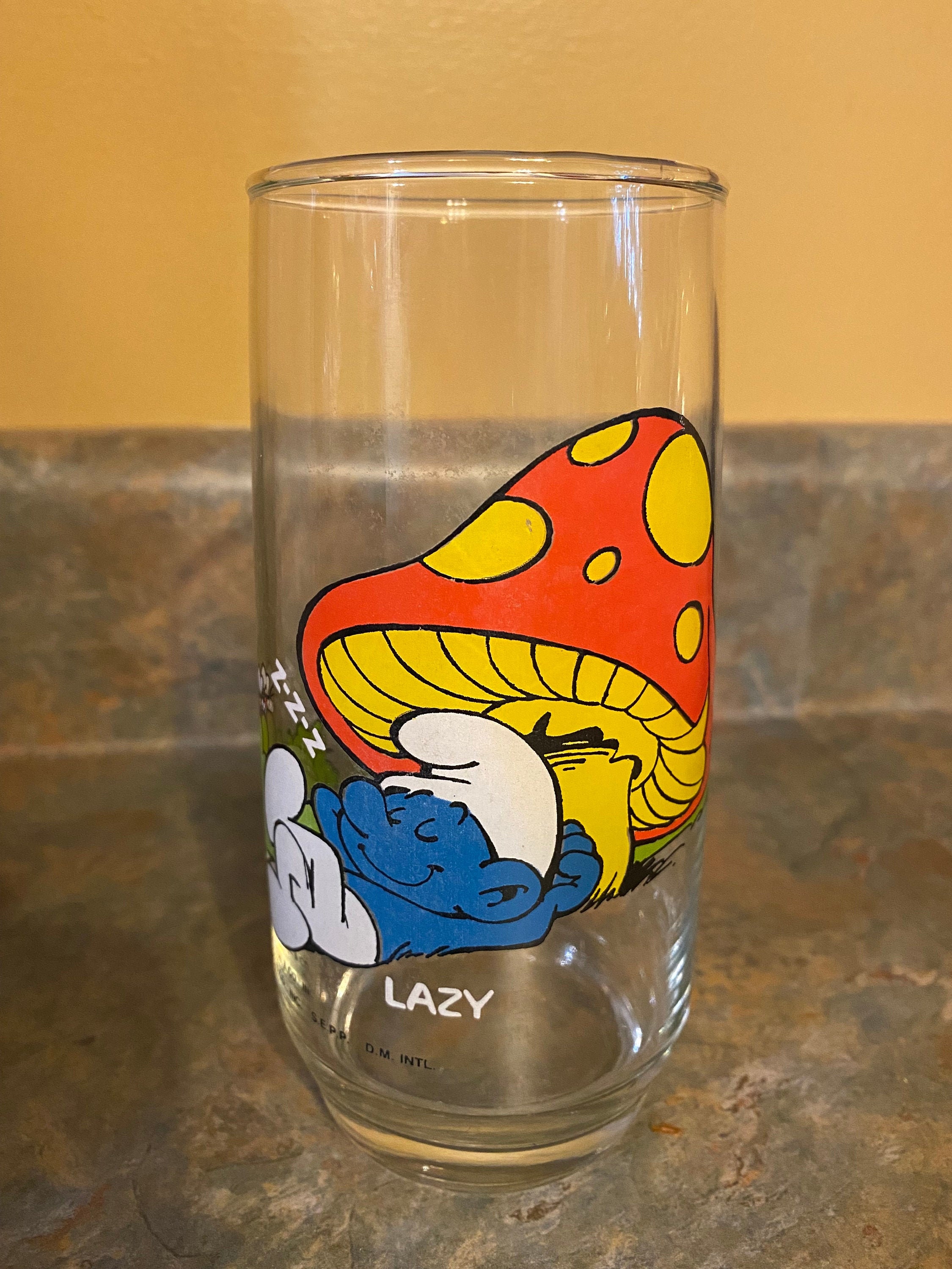 Art & Collectibles Clumsy Smurf Drinking Glass 1982 Peyo Lic by Wallace ...