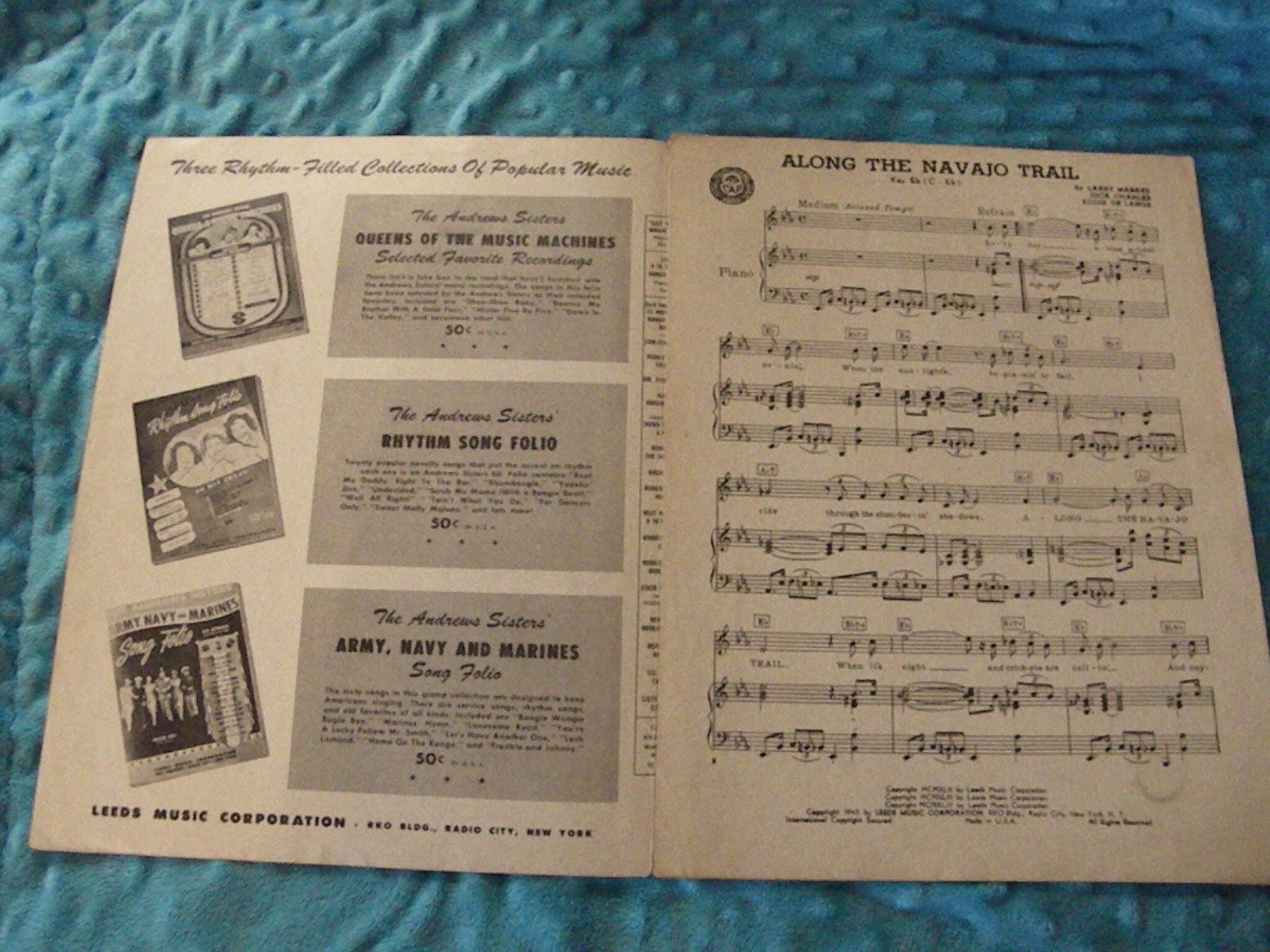 Along the Navajo Trail 1945 Sheet Music With Bing Crosby and the Andrew ...