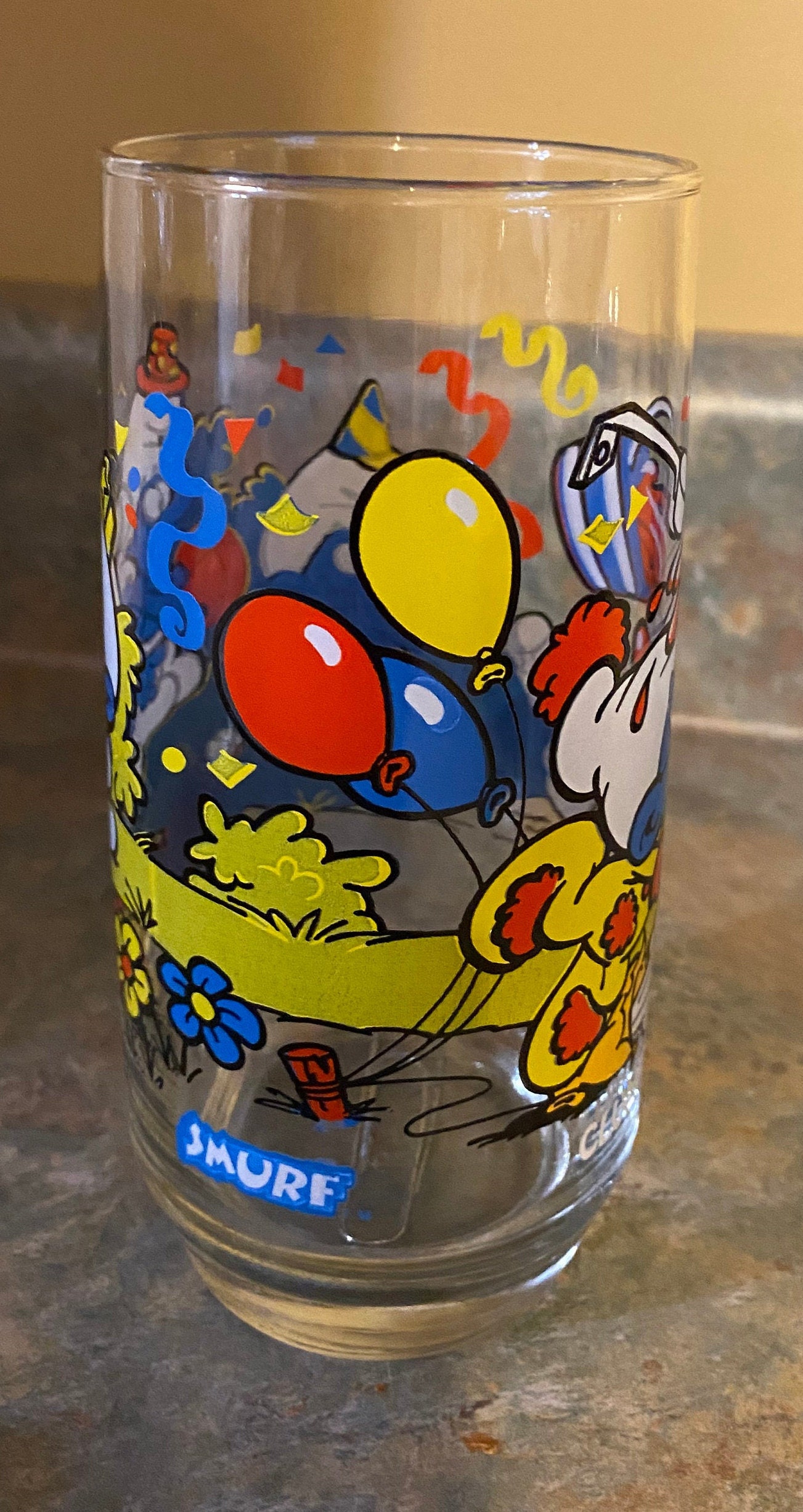 Art & Collectibles Clumsy Smurf Drinking Glass 1982 Peyo Lic by Wallace ...
