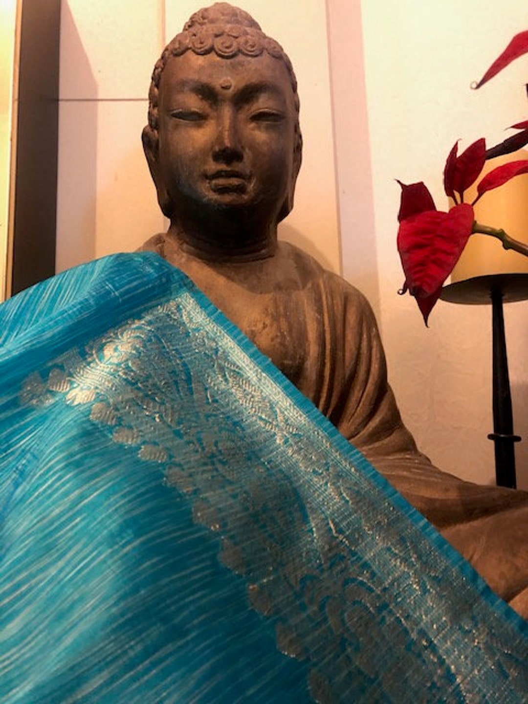 Nuevo Saree de seda turquesa Banarasi - Etsy España