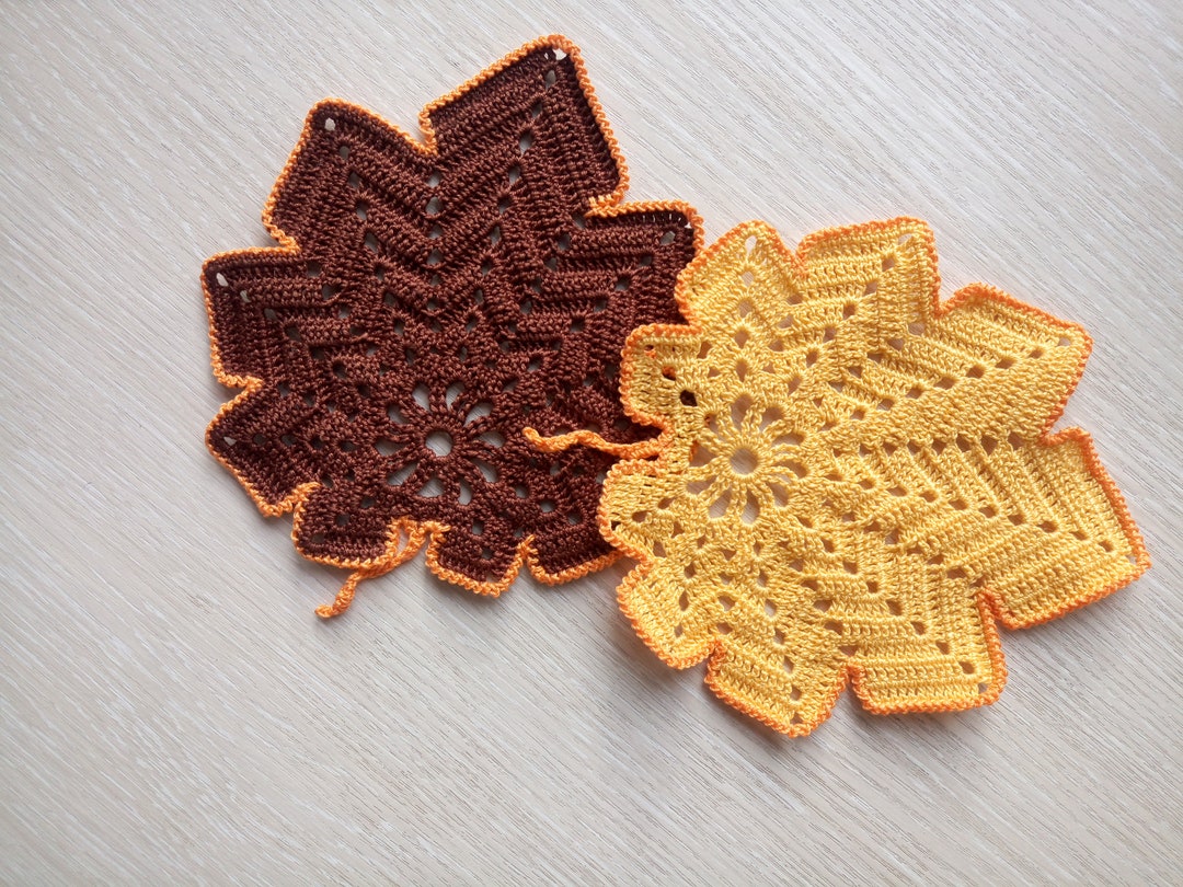 Set of leaves doilies Crochet napkins Golden orange table runners Lace ...