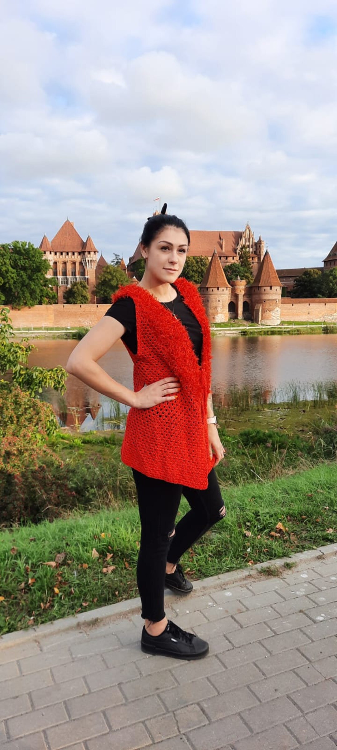 Knitted Red Vest for Women. Knitwear Stylish Urban Clothing. Mesh Vest ...