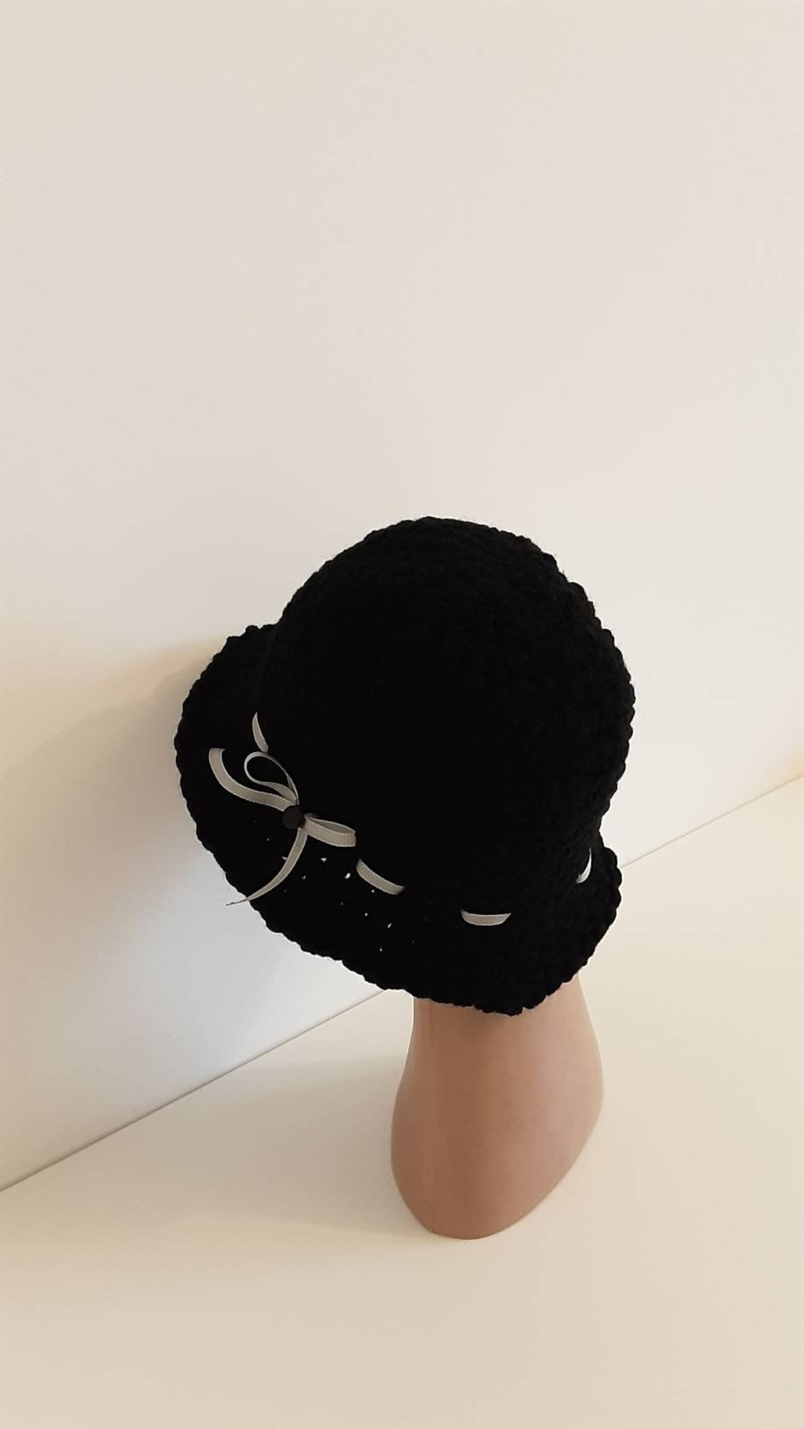 Cloche Hat is Black, Warm, Retro Style for Women. Warm Winter Panama ...