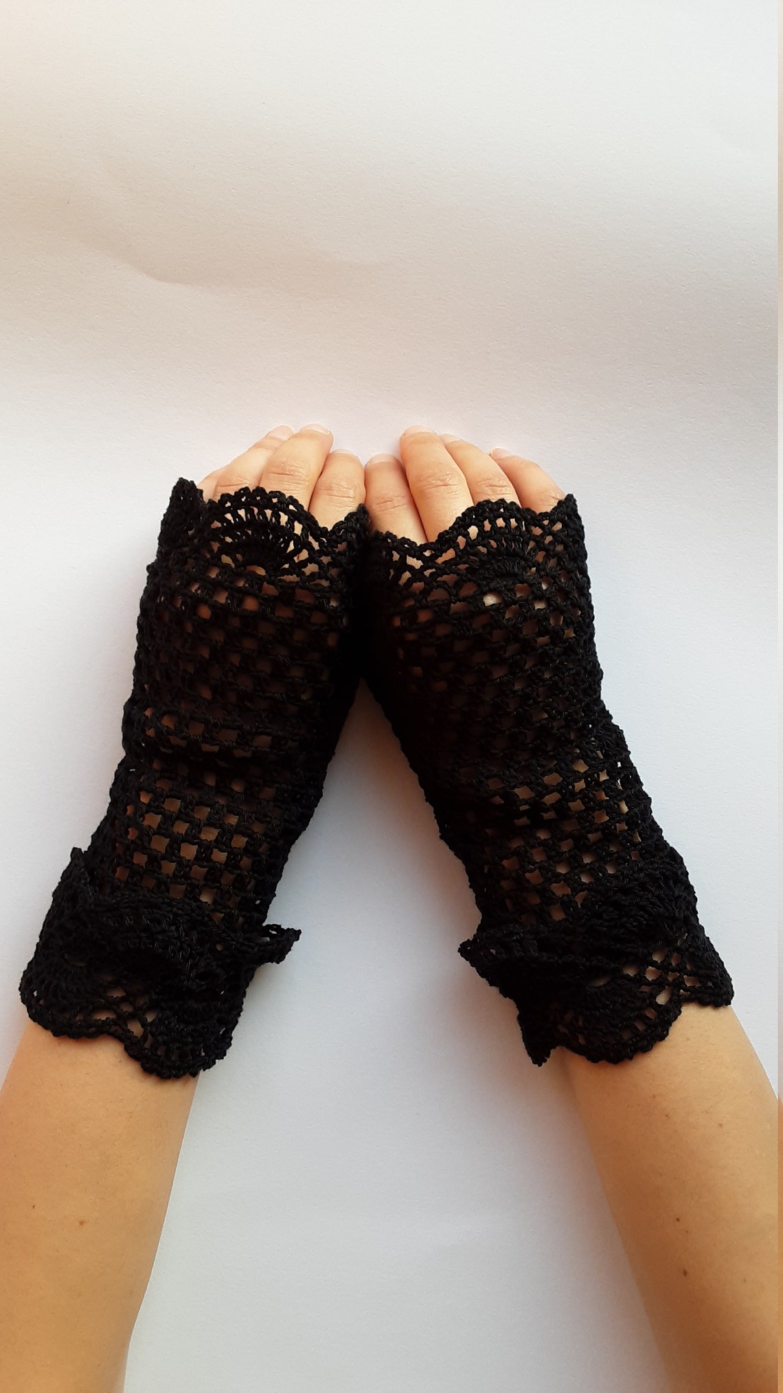 Crochet Fingerless Gloves,black Shortie Gloves,crochet Lace Gloves ...