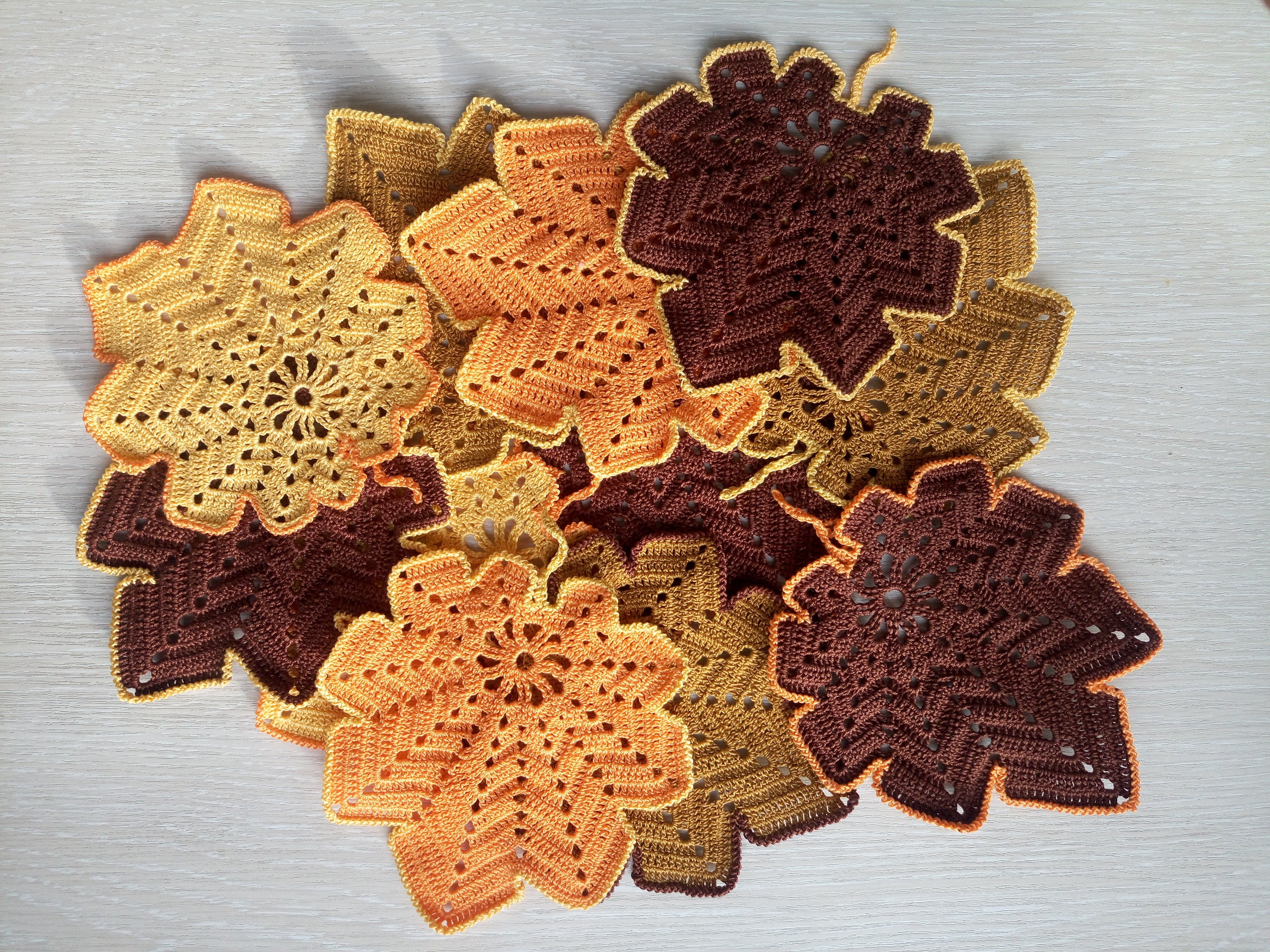 Set of leaves doilies Crochet napkins Golden orange table runners Lace ...