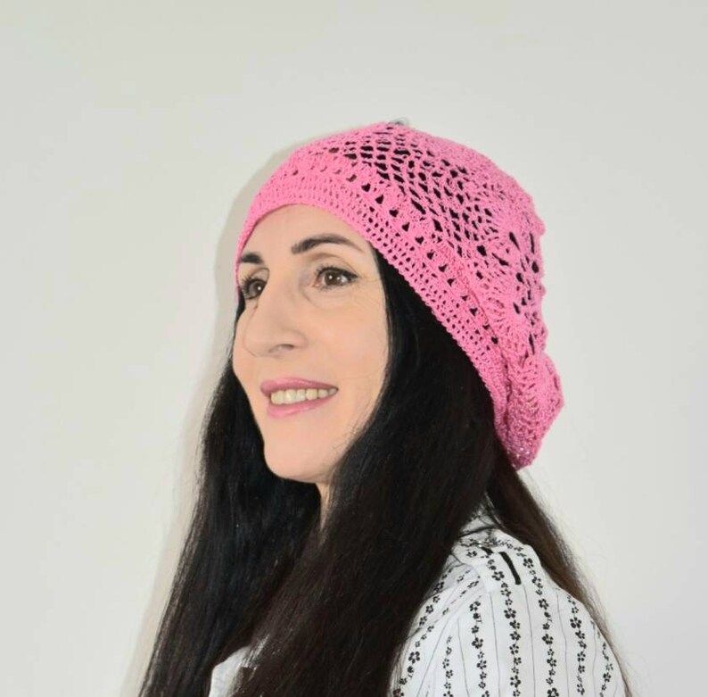 Beret Openwork Pink Summer Bright, Cotton Women's Hat Berets and Summer ...