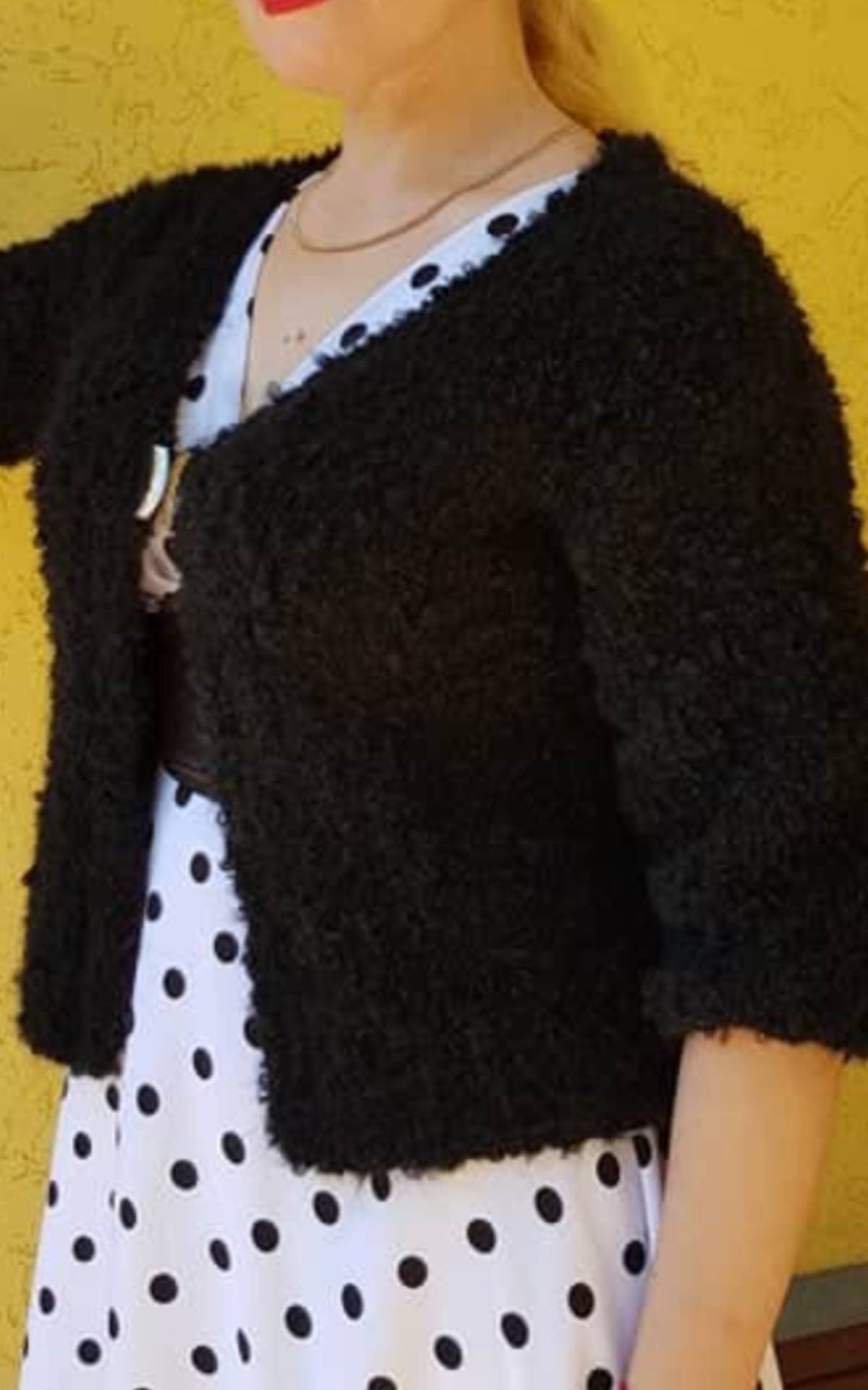 Black Cardigan, Short Jacket for Women, Knitted With Short Sleeves With ...