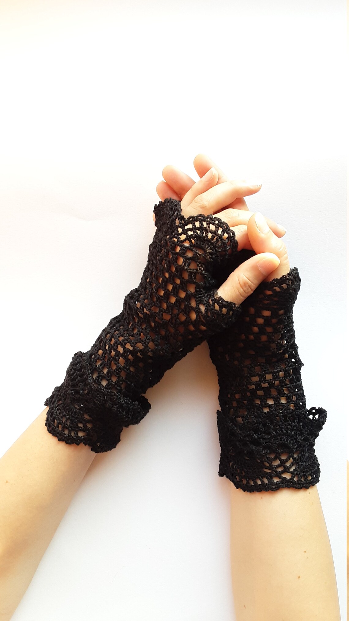 Crochet Fingerless Gloves,black Shortie Gloves,crochet Lace Gloves ...