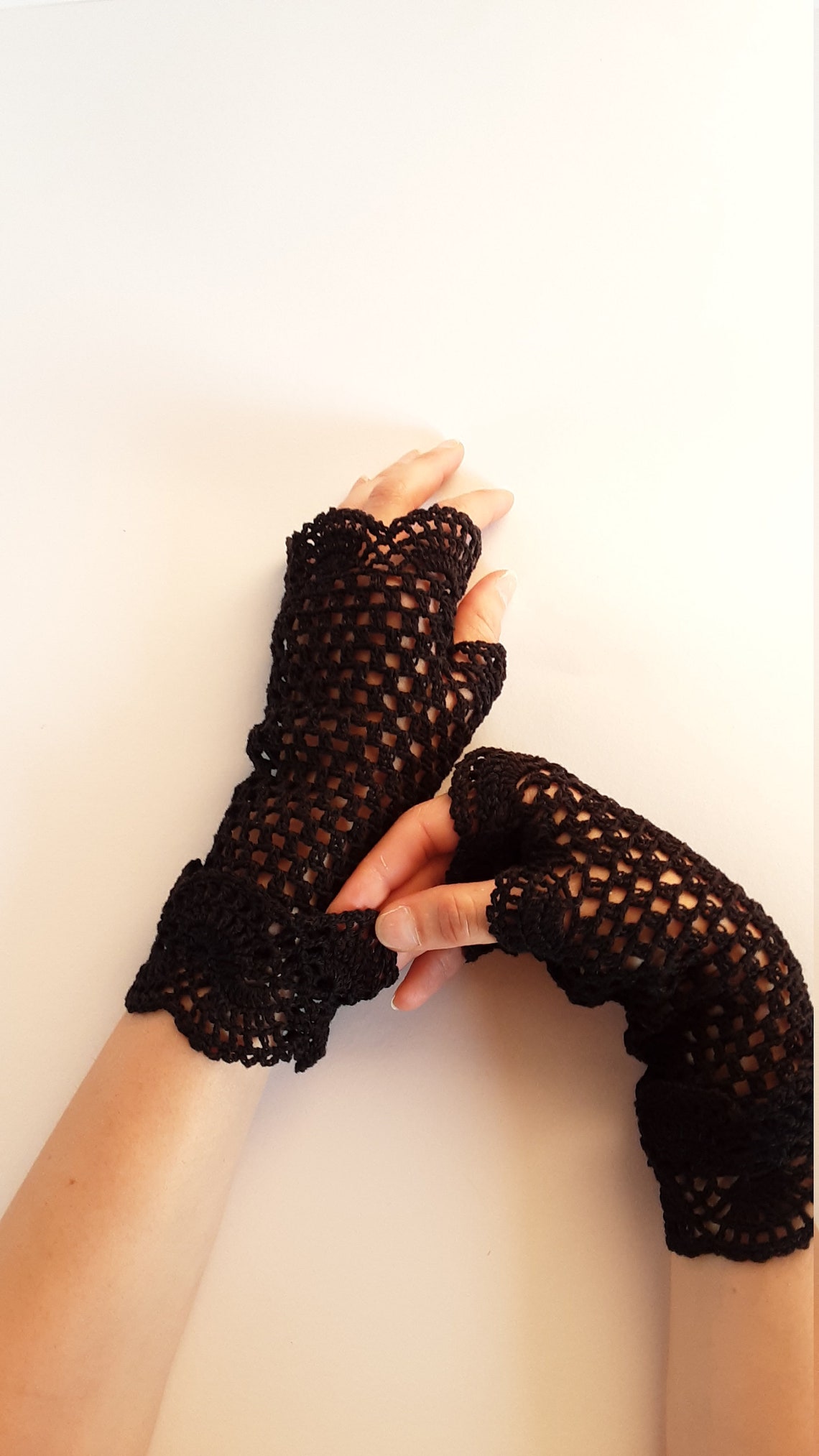 Crochet Fingerless Gloves,black Shortie Gloves,crochet Lace Gloves ...