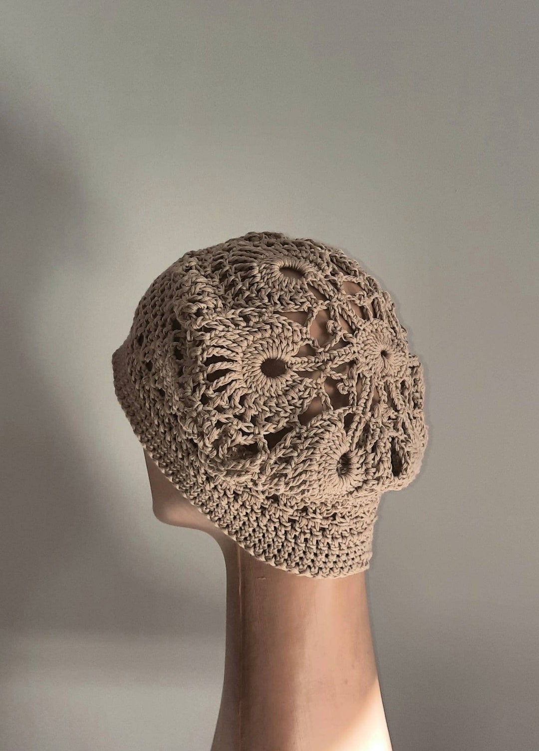 Beige Knitted Beret. Head Covering for a Woman. Openwork Knitted Beret ...
