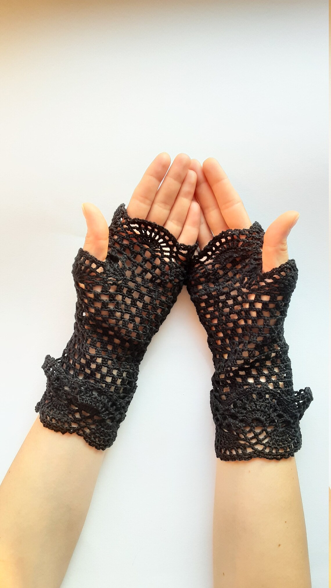 Crochet Fingerless Gloves,black Shortie Gloves,crochet Lace Gloves ...