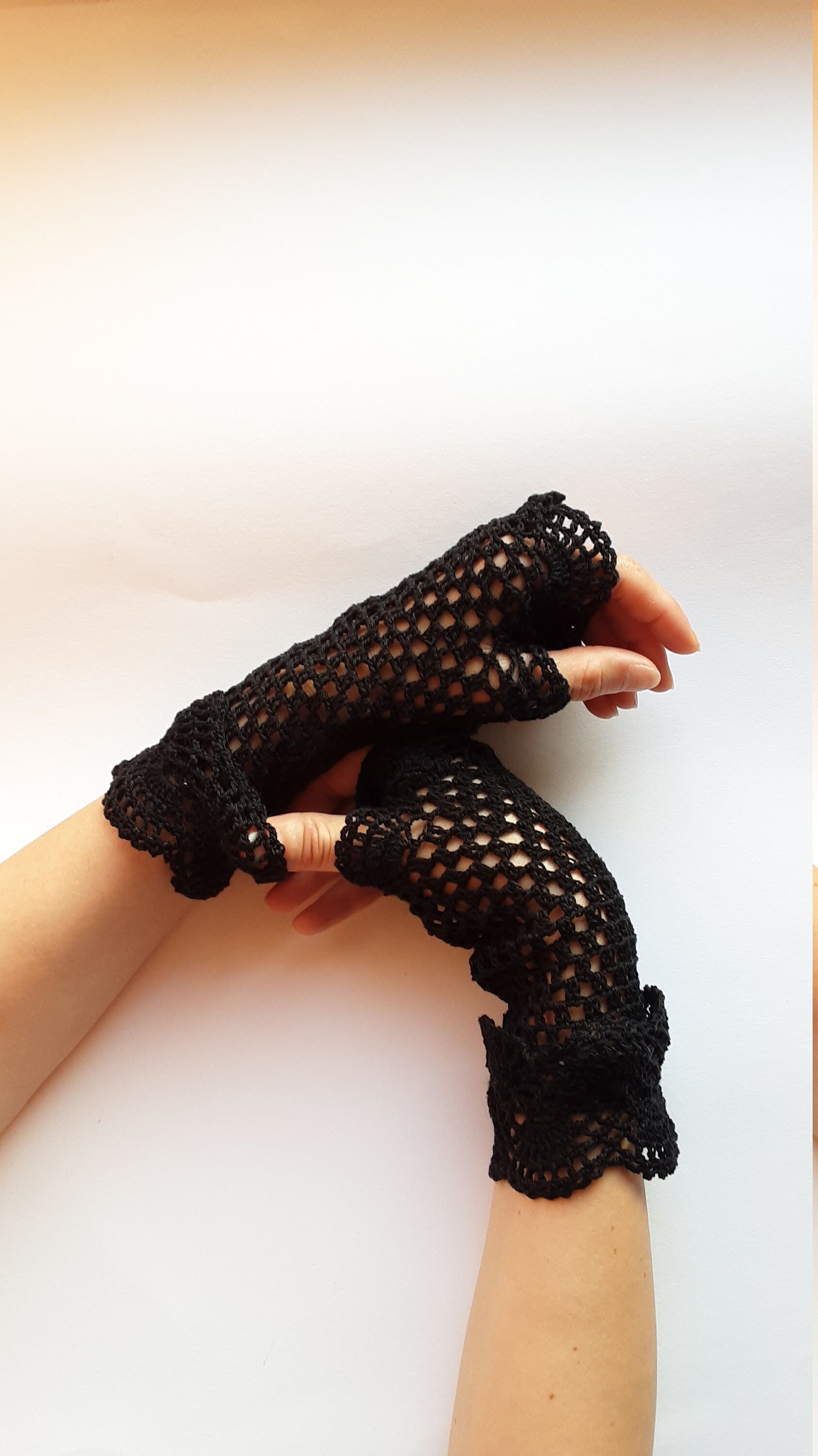 Crochet Fingerless Gloves,black Shortie Gloves,crochet Lace Gloves ...