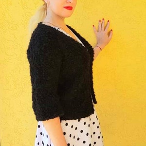 Black Cardigan, Short Jacket for Women, Knitted With Short Sleeves With ...