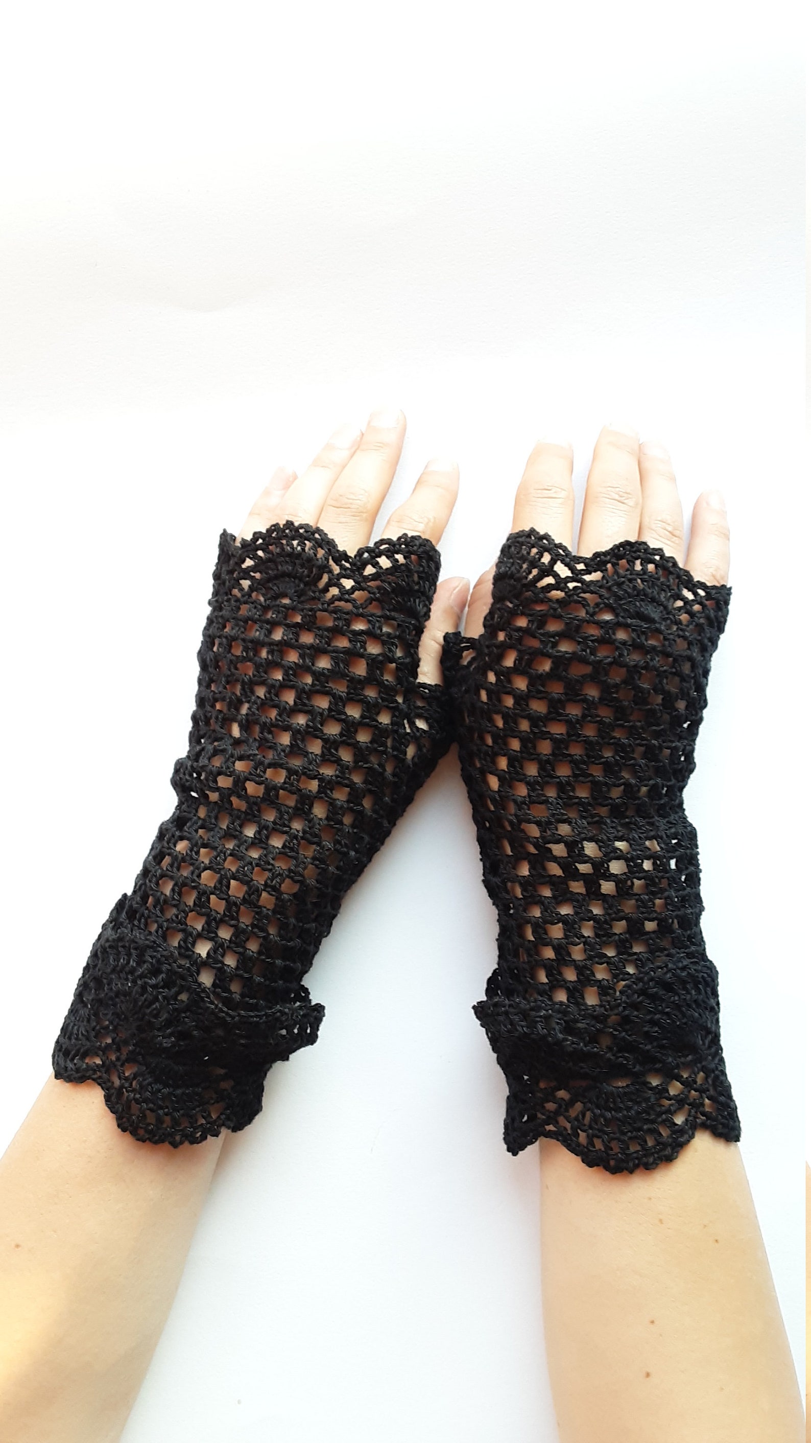 Crochet Fingerless Gloves,black Shortie Gloves,crochet Lace Gloves ...