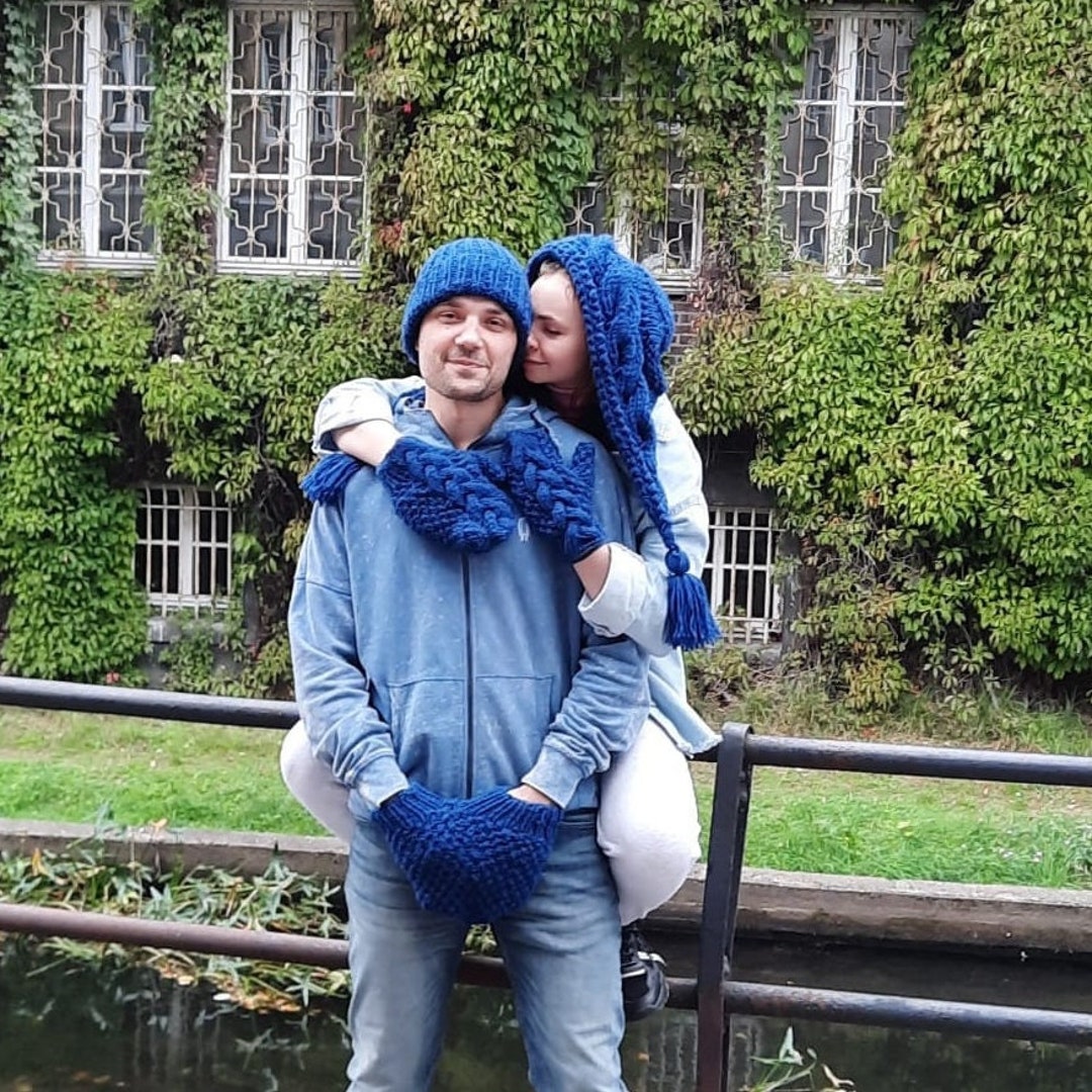 Knitted Fishing Hat for Men. Hooded for Women, Mittens for Them, Women ...