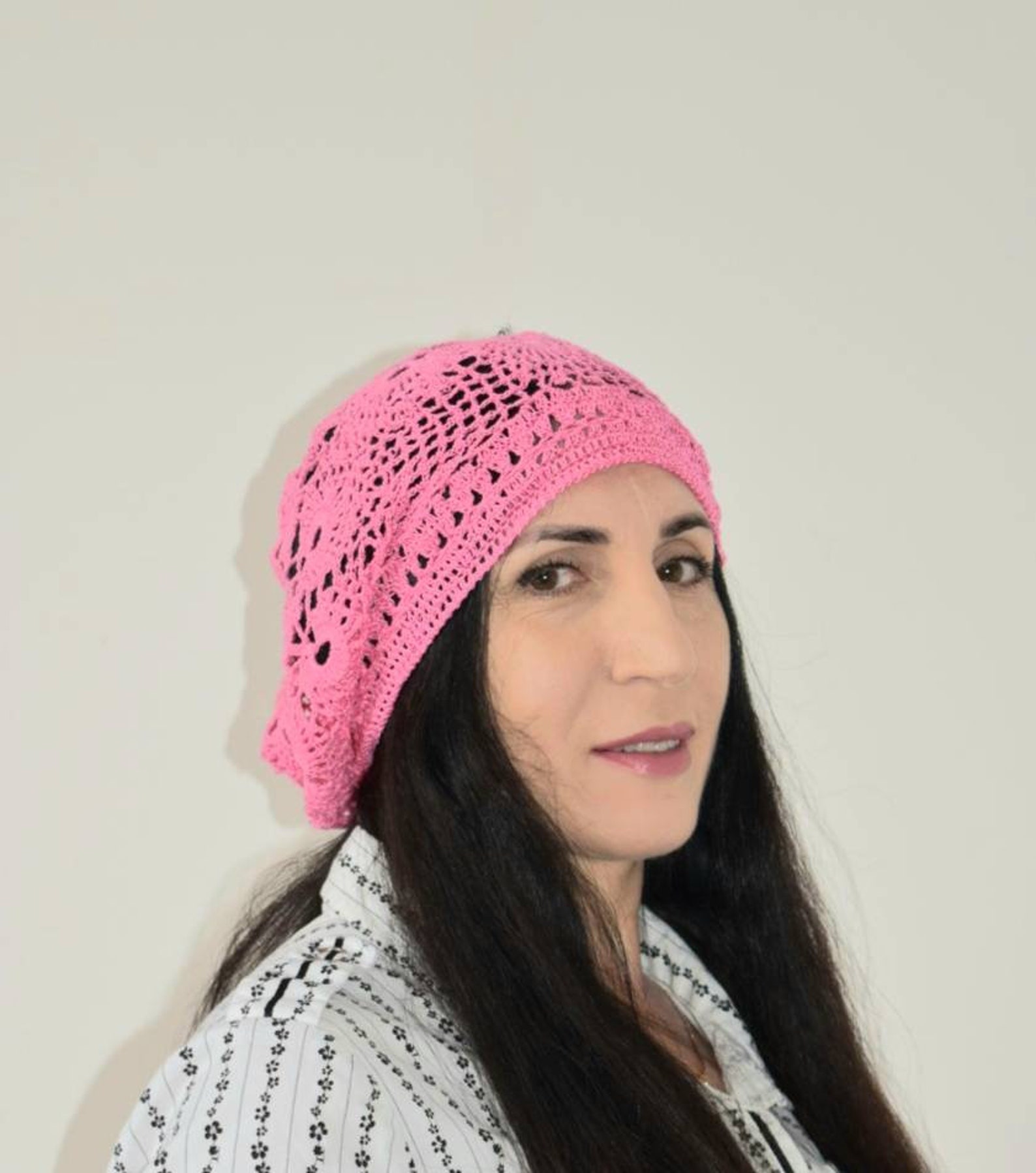 Beret Openwork Pink Summer Bright, Cotton Women's Hat Berets and Summer ...