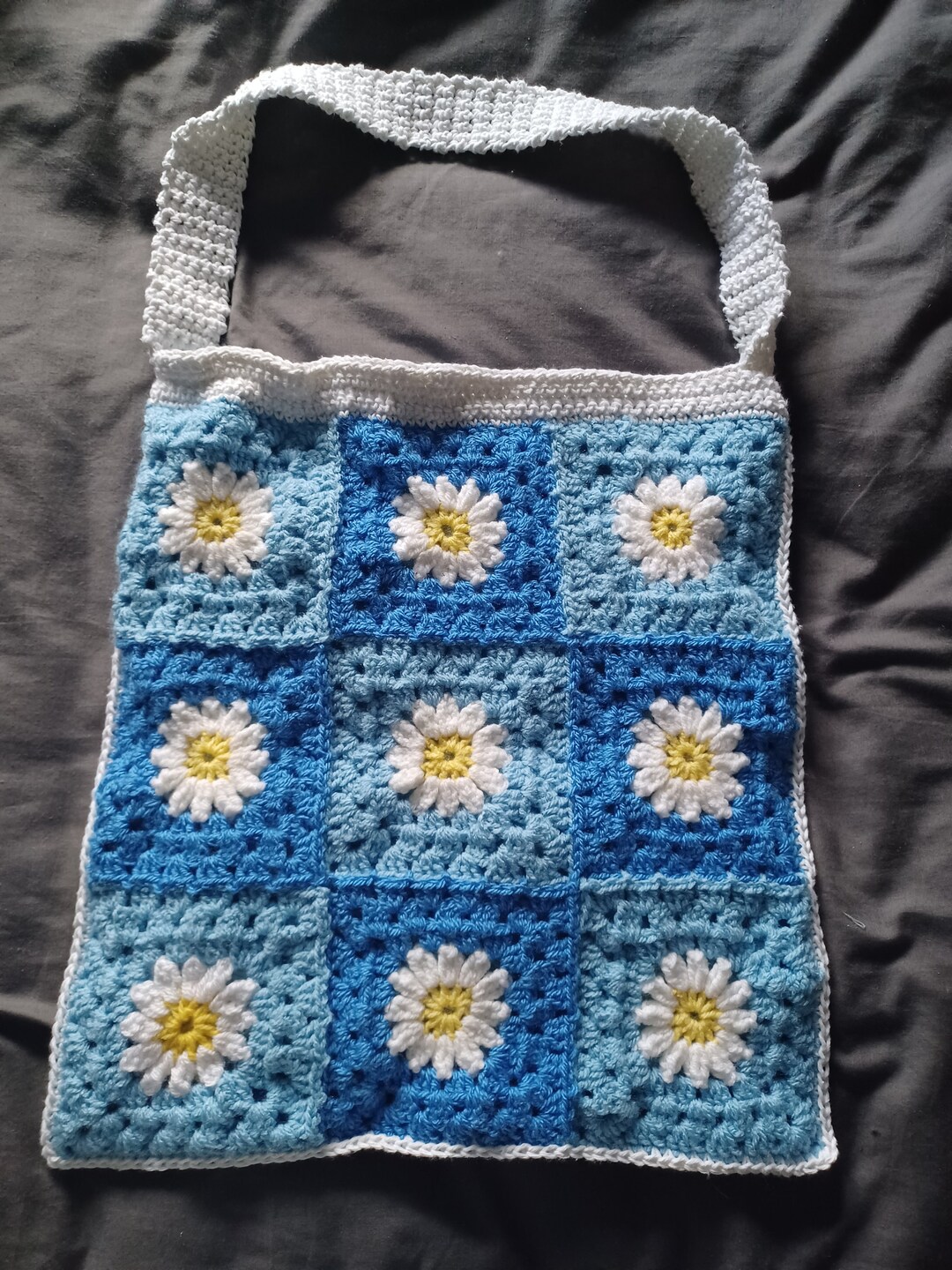 Blue Daisy Granny Square Shopping Bag Tote Lined - Etsy