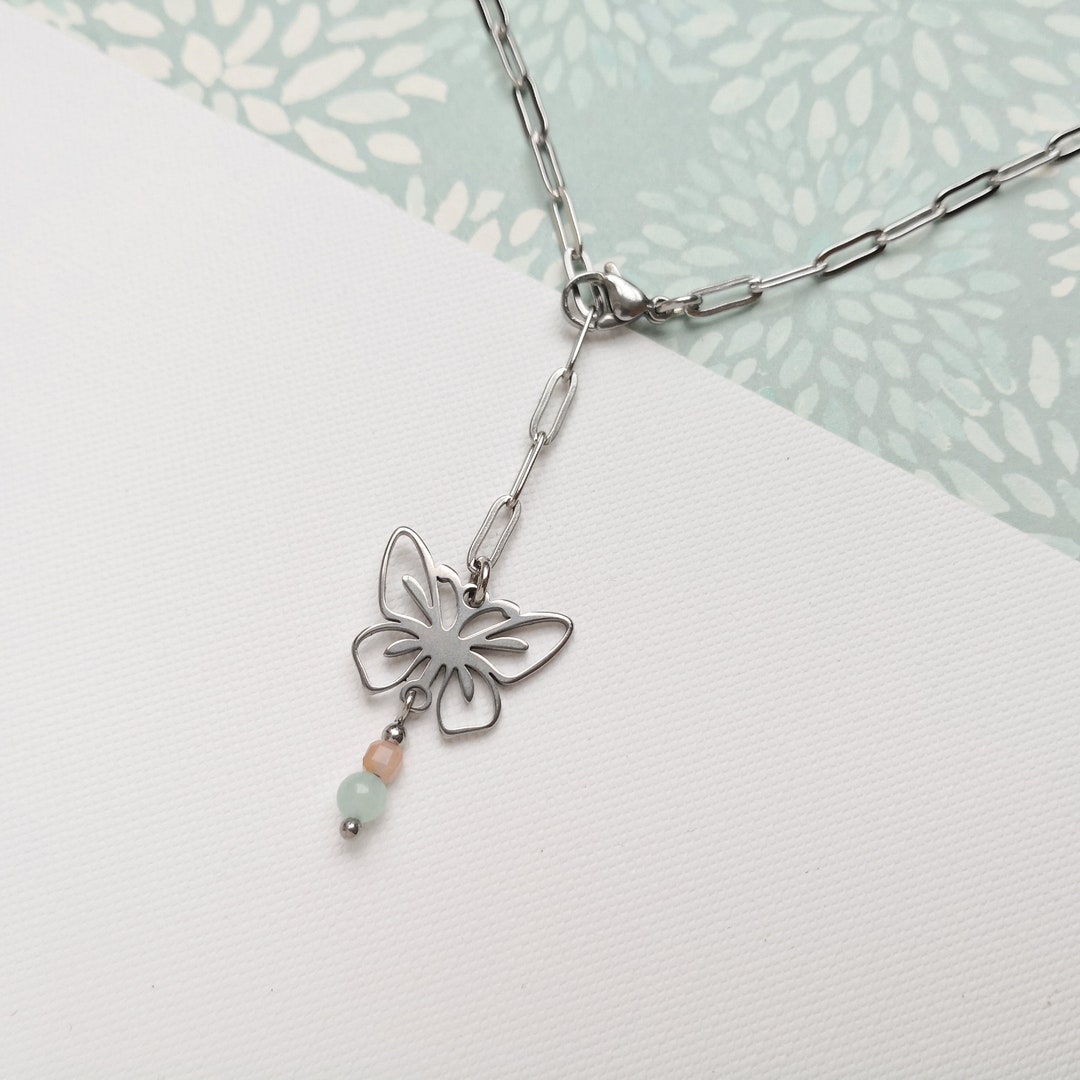 Stainless Steel Butterfly Necklace, Long Paper Clip Chain Y Necklace ...