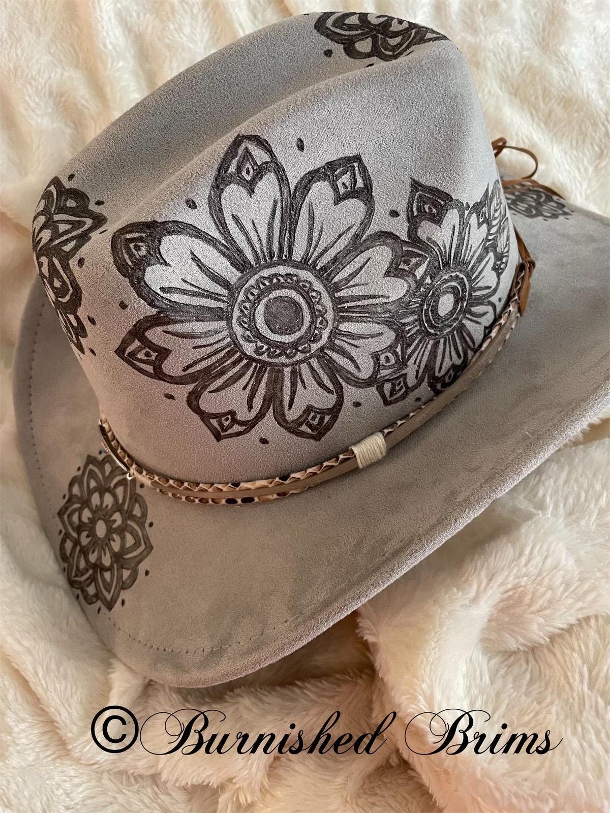 Mandalas Hand Burned on Beautiful Gray Western Style Hat. - Etsy