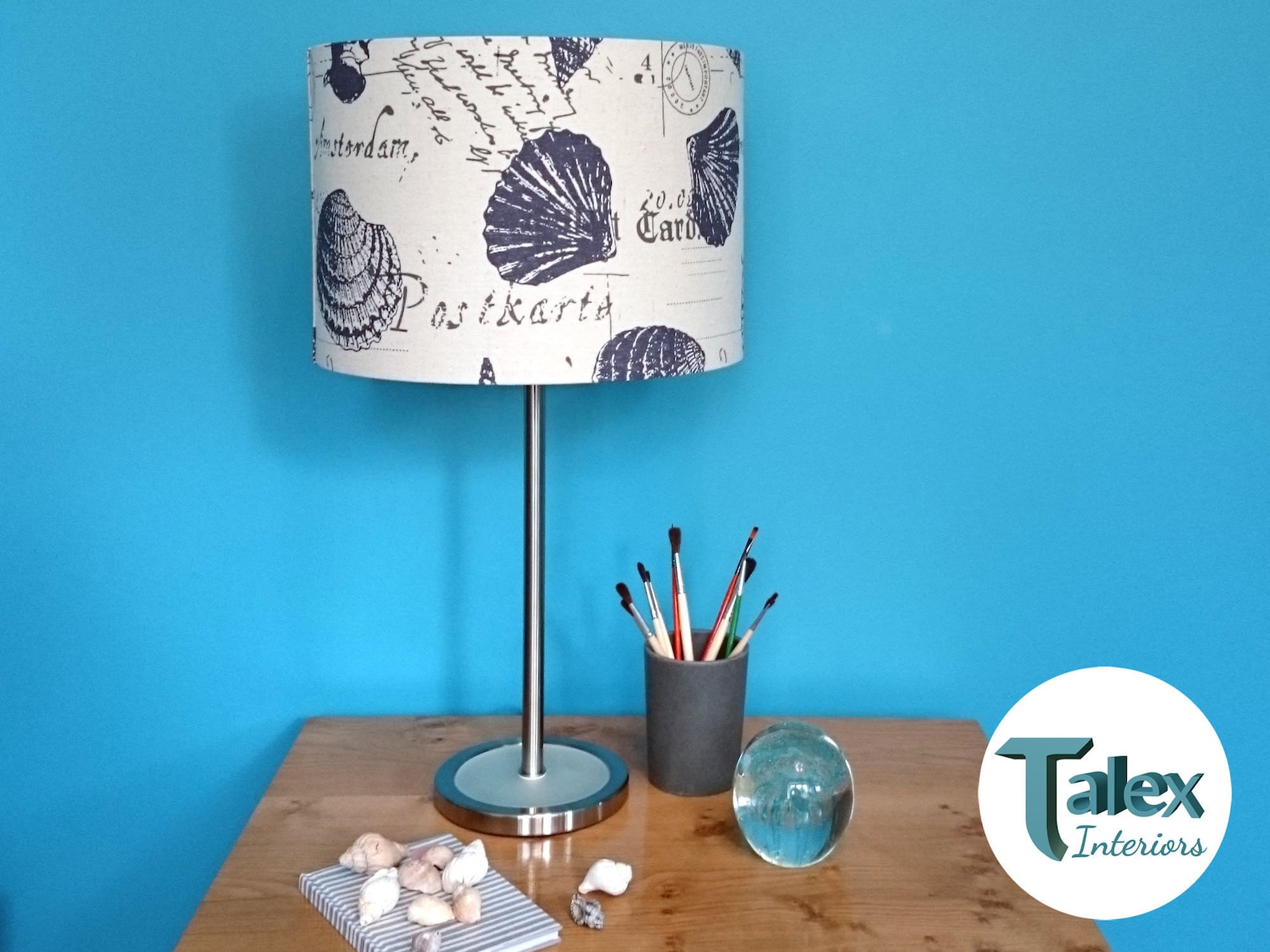 Nautical Beach Lamp Shade, Navy Blue Seashells Lampshade, Vintage Grey ...