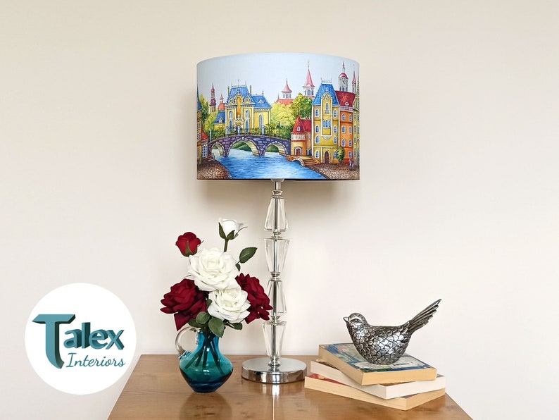 Funky Multi-coloured Lampshade, Vintage Cityscape, Colourful Old Town ...