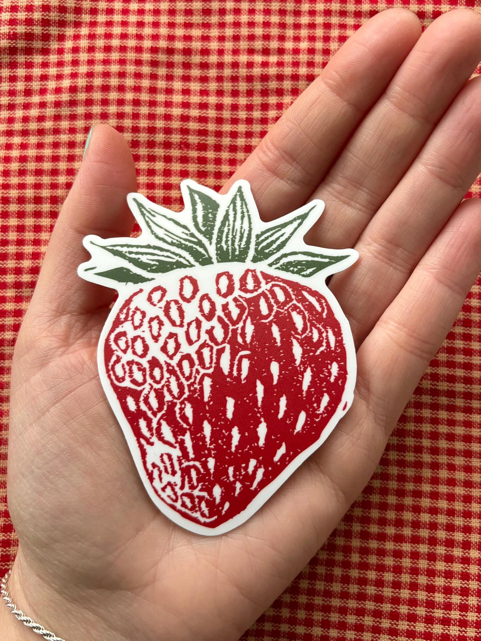 Large Strawberry Sticker | Block Print Style Berry Vinyl Sticker ...