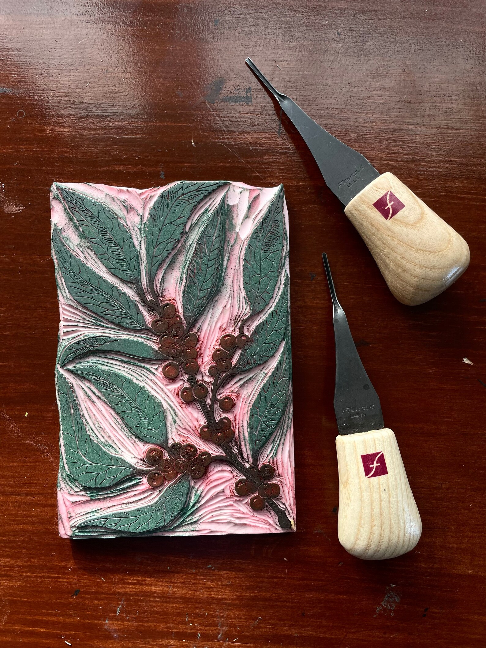 Multicolor Berry Branch Original Linocut Print | Winterberry Relief ...