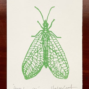 Green Lacewing Mini Linocut Print | 4x6 Insect Relief Block Print ...