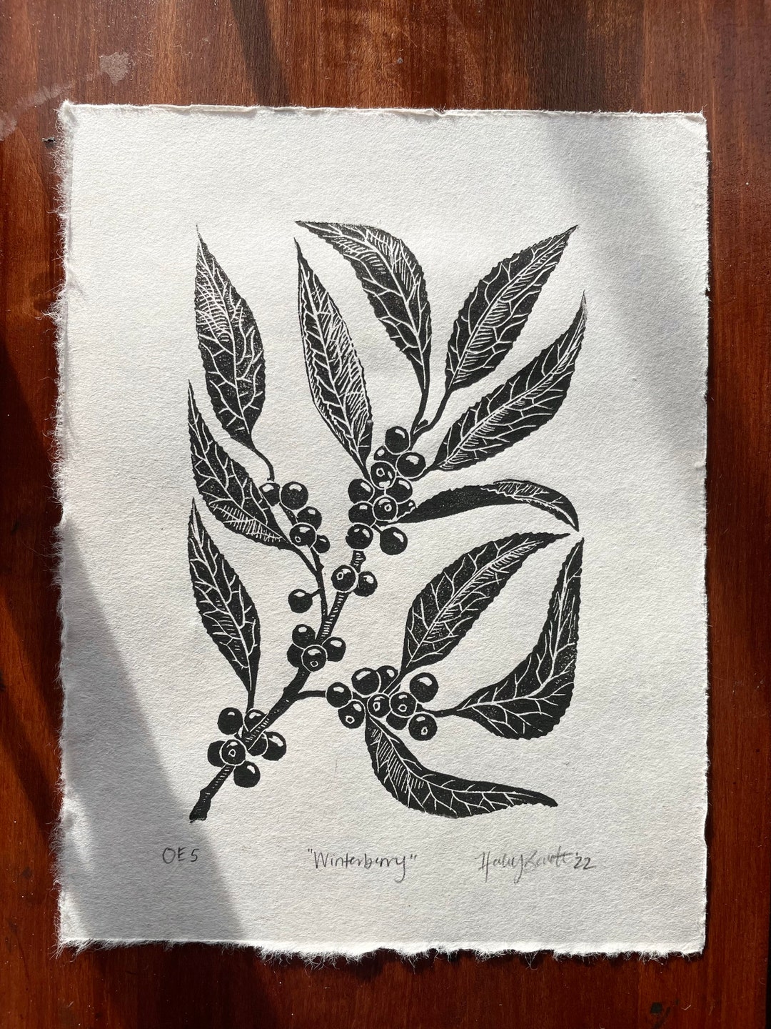 Berry Branch Original Linocut Print | Winterberry Botanical Berries ...